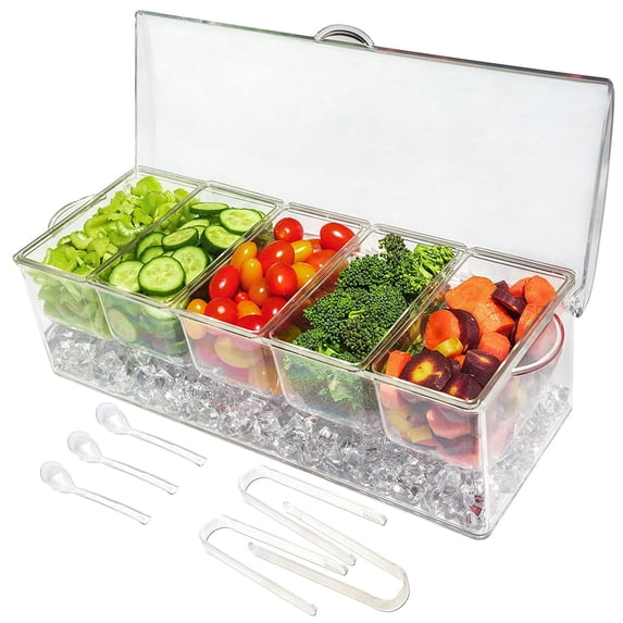 ImpiriLux Ice Chilled 5 Compartment Condiment Server Caddy with Spoons ...