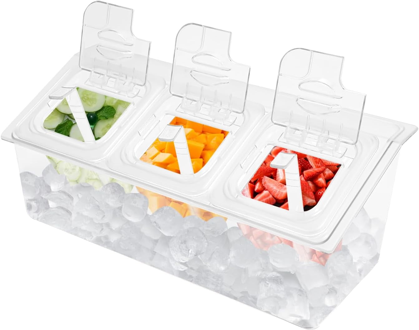 Ice Chilled Condiment Caddy with 3 Compartments, 6" 1/6 Food Pan & Lid ...