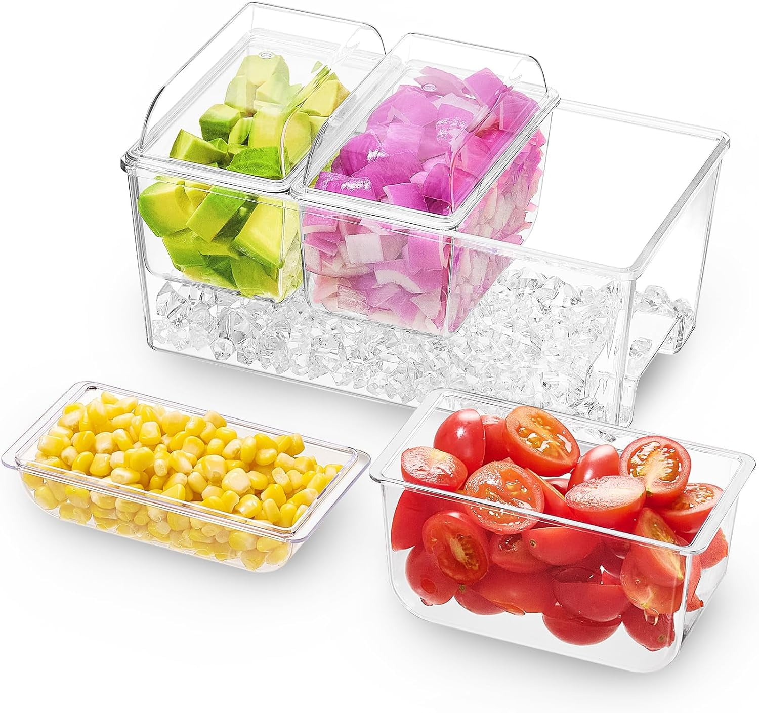 Ice Chilled Condiment Caddy with 3 Containers(2.5 cup), Condiment ...
