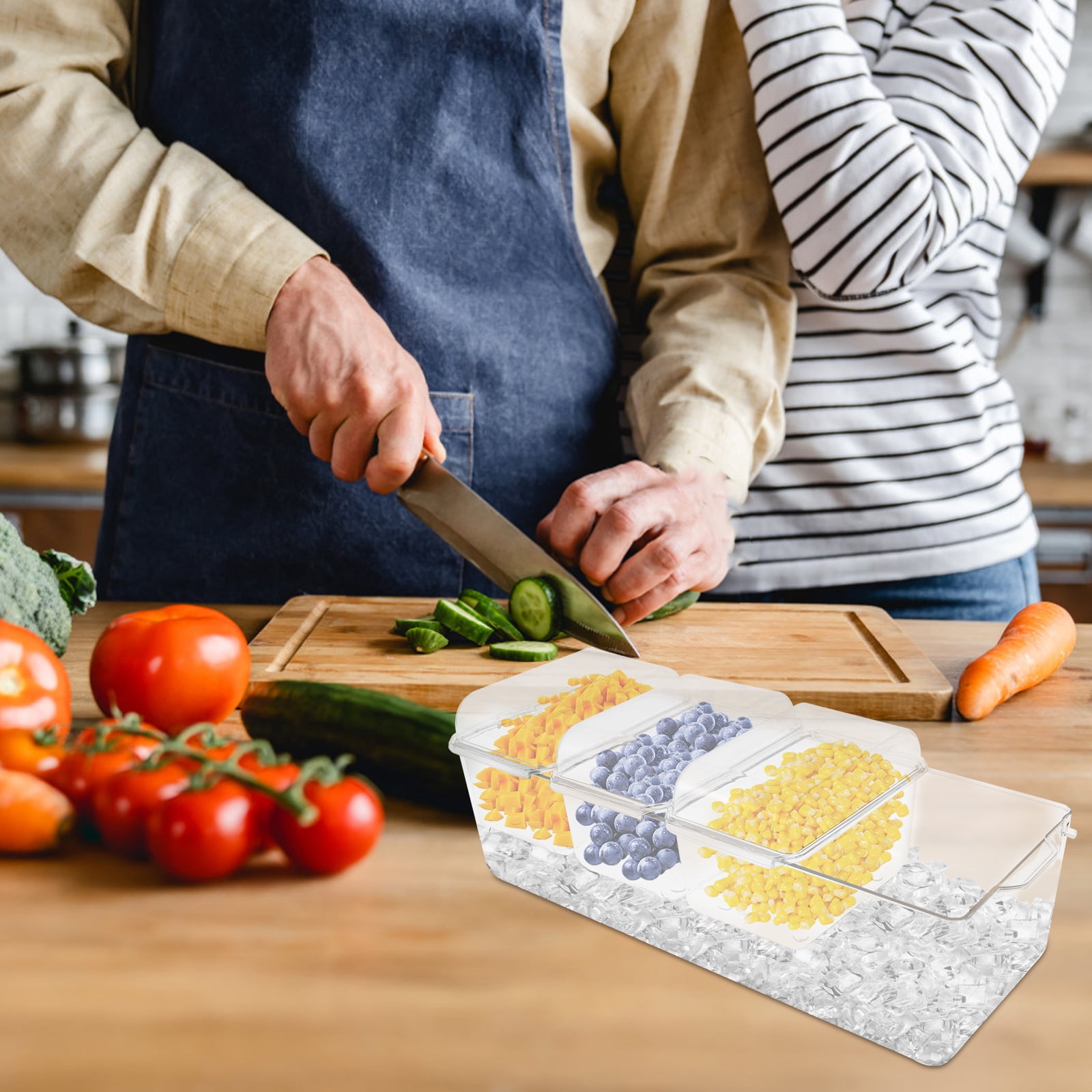 Ice Chilled Condiment Caddy with 4 Containers Condiment Server with ...