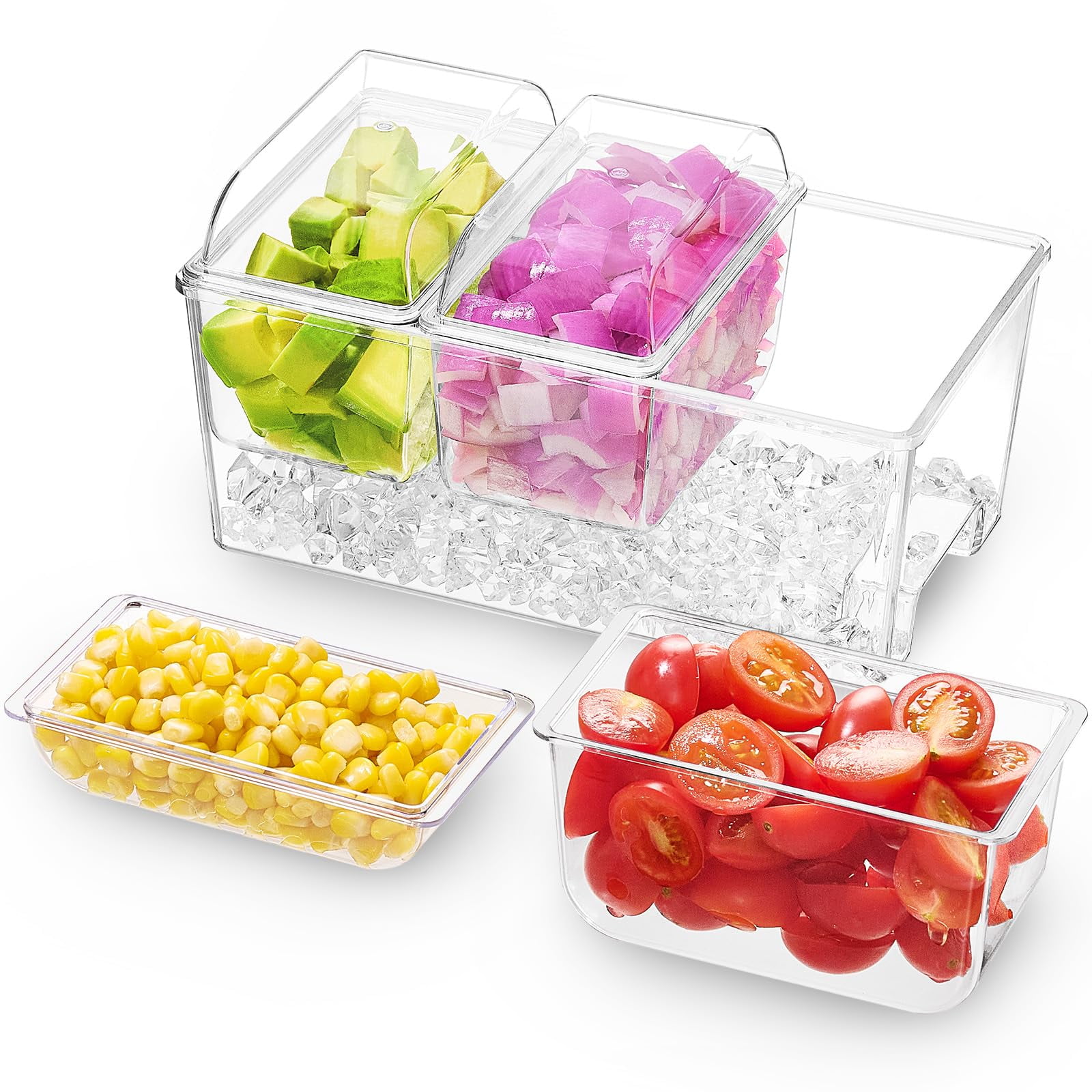 Ice Chilled Condiment Caddy with 5 Containers(2.5 cup), Condiment ...