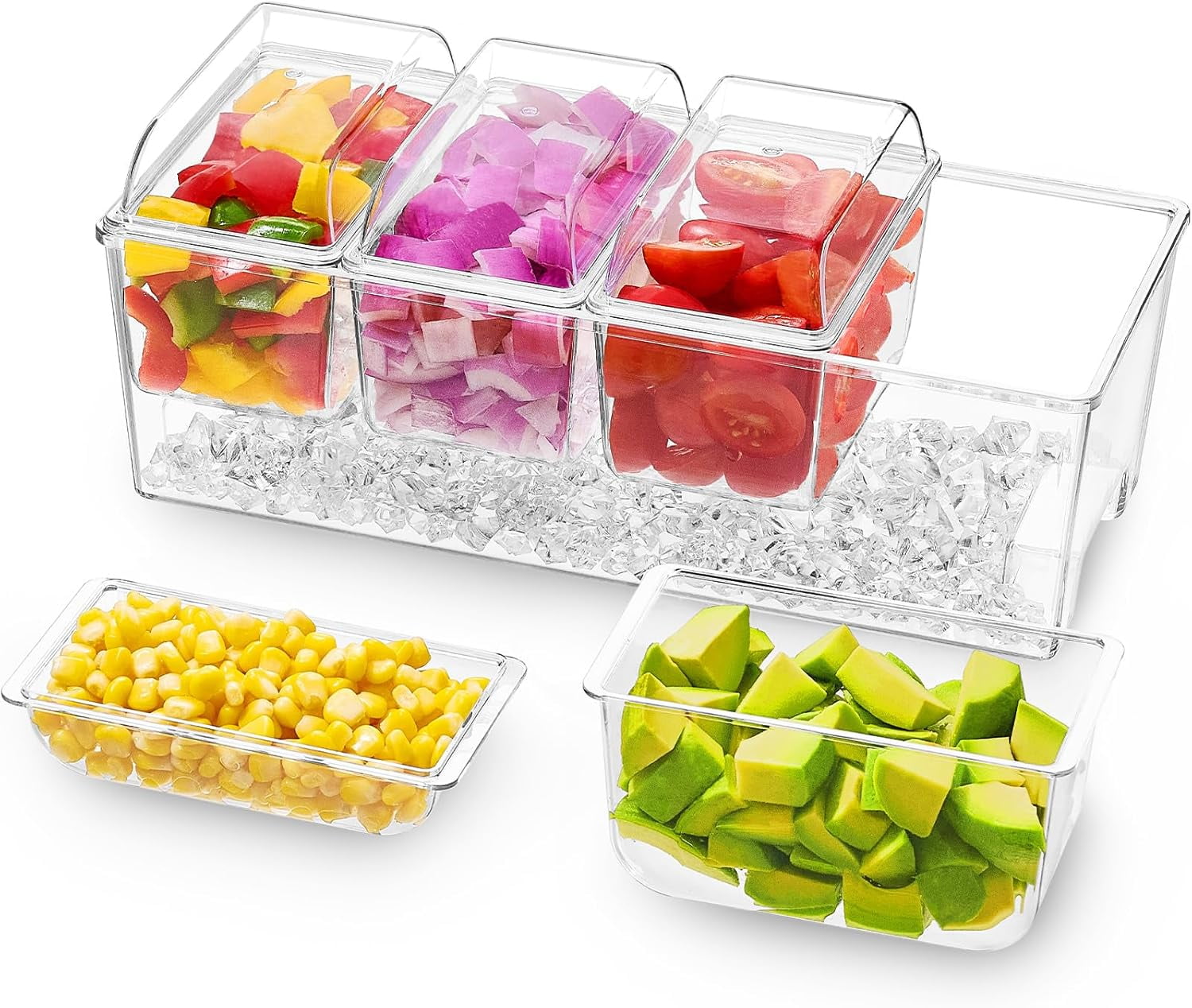 Ice Chilled Condiment Caddy with 5 Containers(2.5 cup), Condiment ...