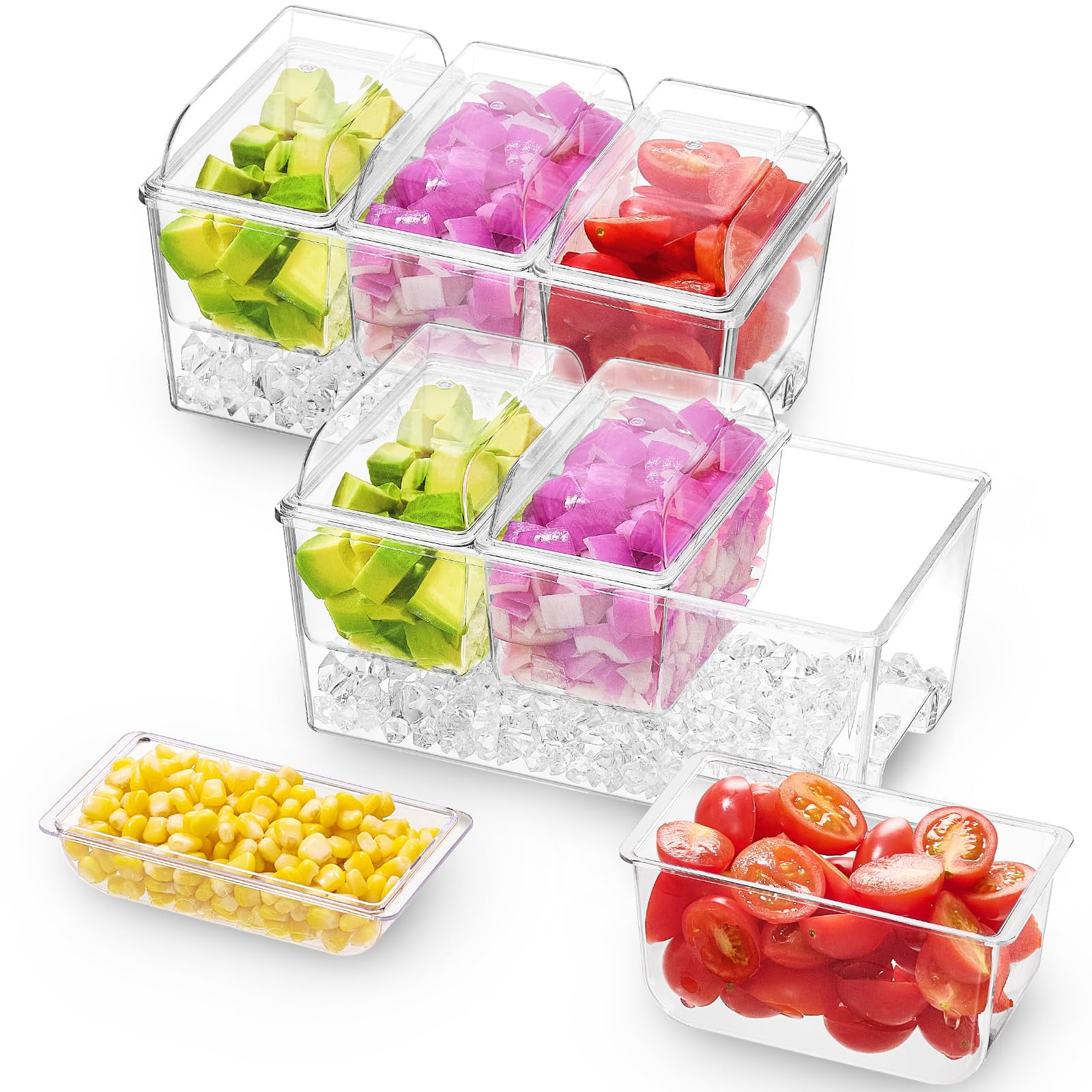 Ice Chilled Condiment Caddy with 5 Containers(2.5 cup), Condiment ...