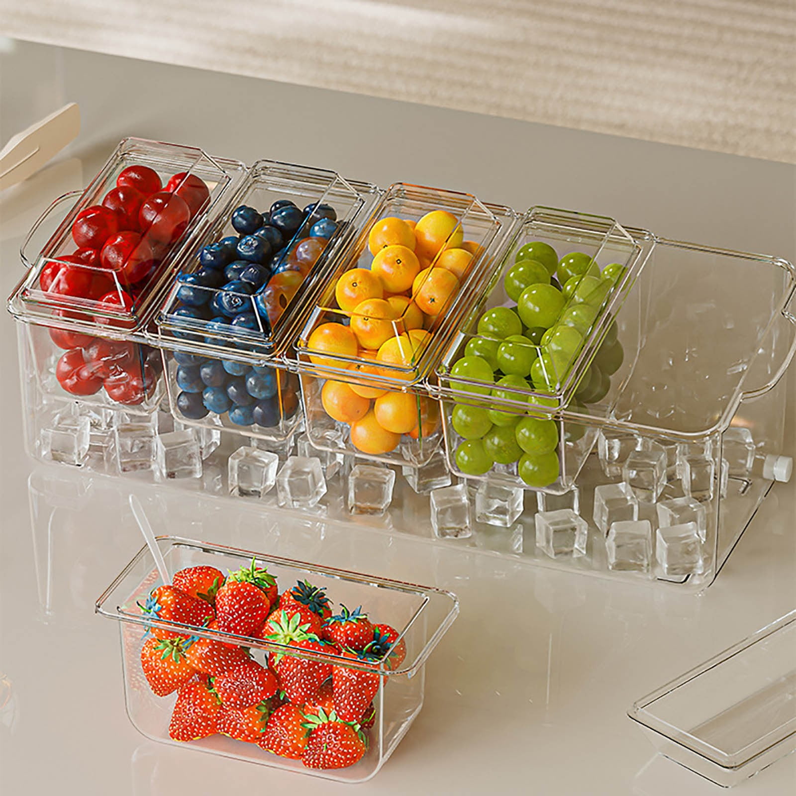 Ice Chilled Condiment Caddy with 5 Containers, Condiment Server with ...