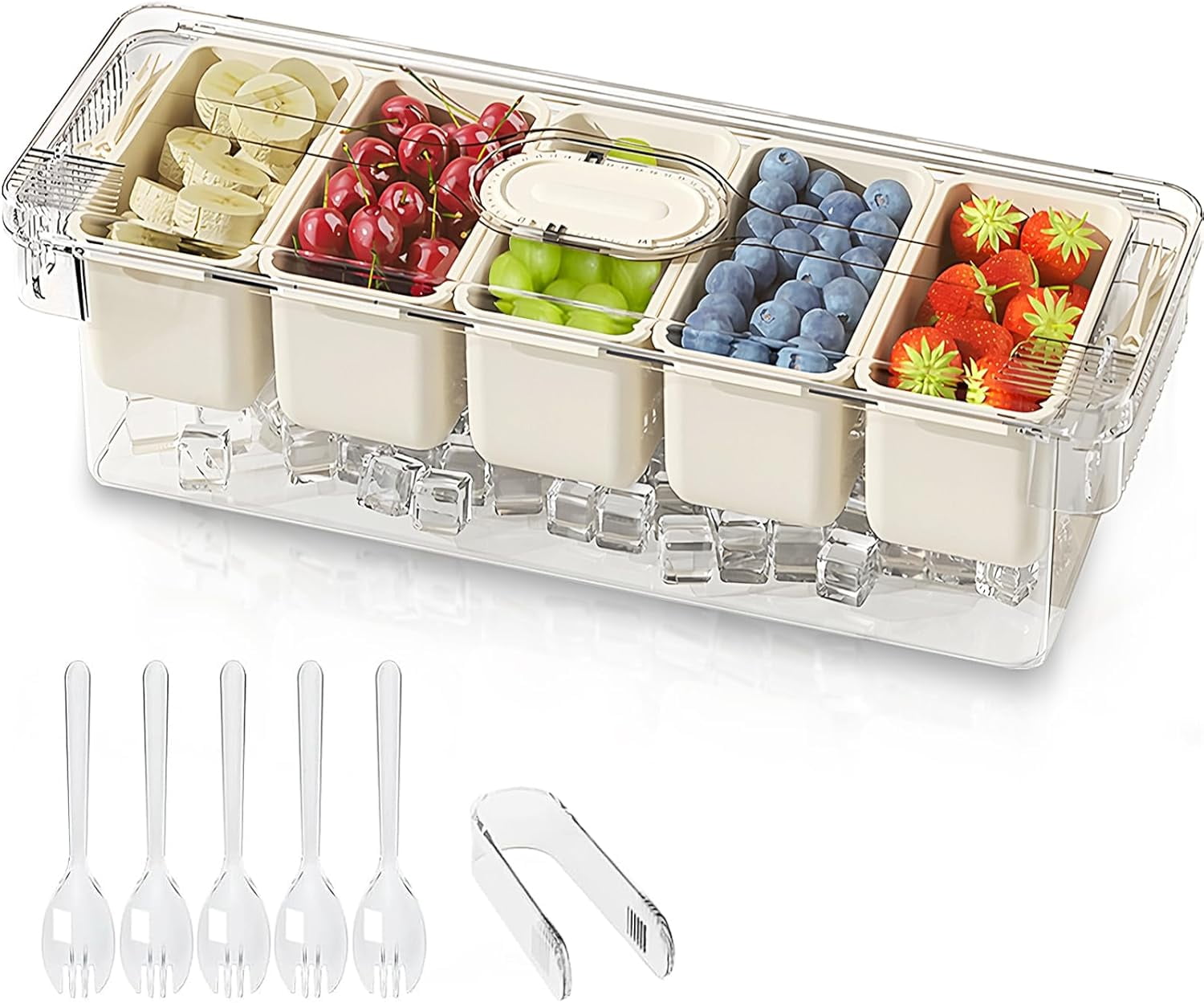 Ice Chilled Condiment Caddy Containers Server with Lid,Serving Fruit ...
