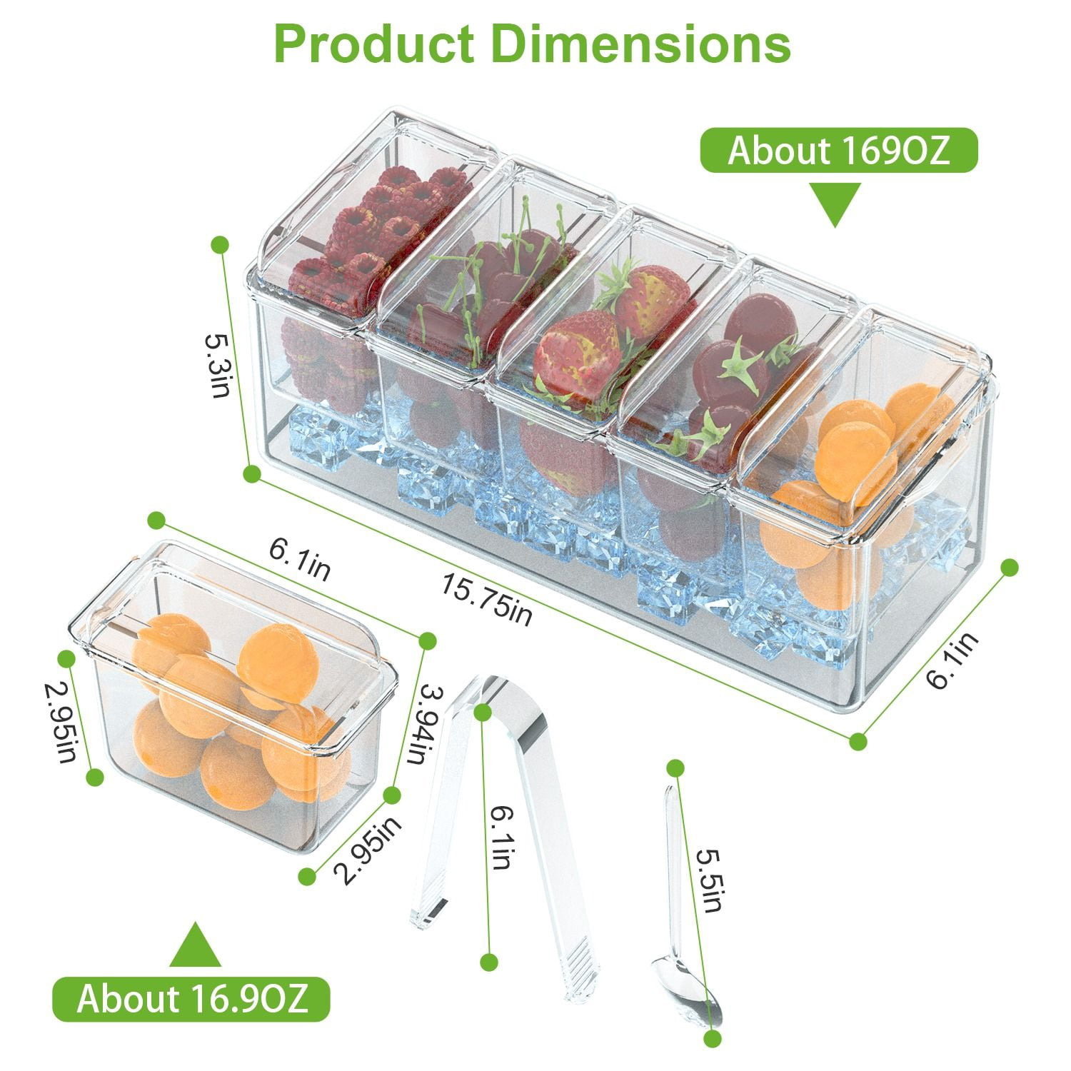 Ice Chilled Condiment Caddy Serving Tray Container Bar Garnish Holder ...