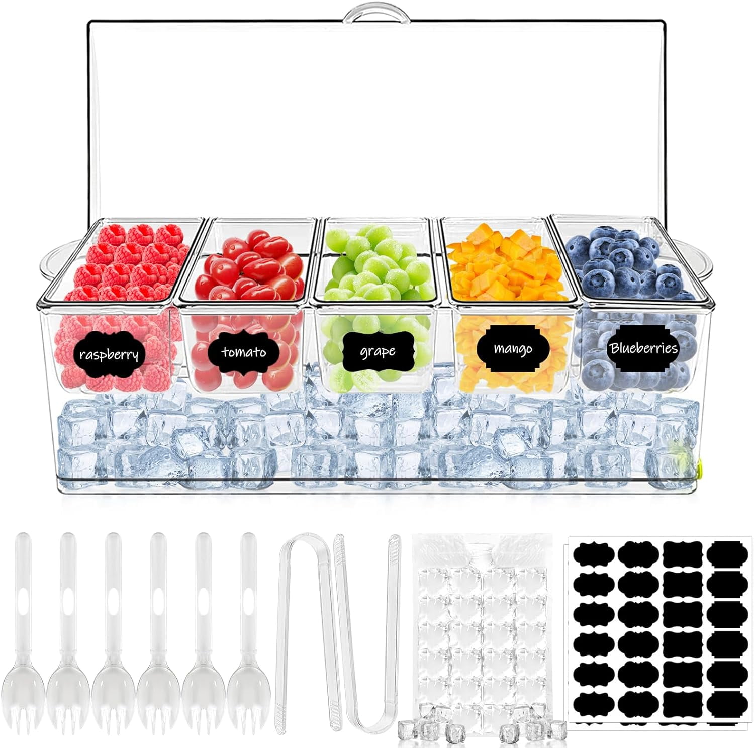 Ice Chilled Condiment Server Caddy, Bar Fruit Caddy with Lid and 5 ...