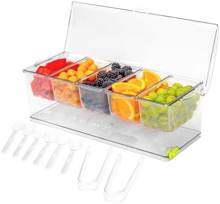 Ice Chilled Condiment Tray Dish with 5 Compartments; Cold Trays for ...
