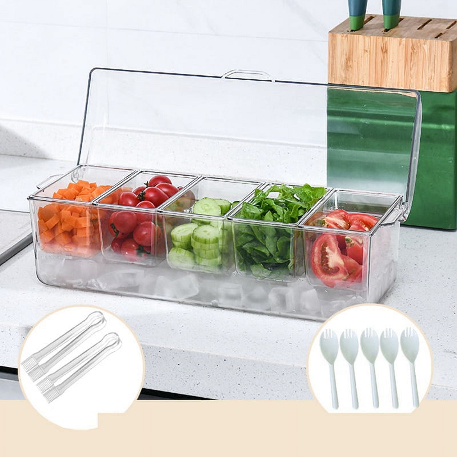 Ice Chilled Condiment Tray with 5 Containers, Condiment Server with ...