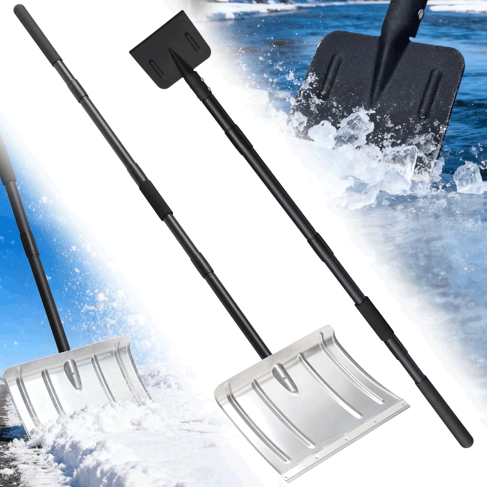 LAIDER HEROS Snow Shovel & Ice Scraper Set, 67" Long Adjustable Handle ...