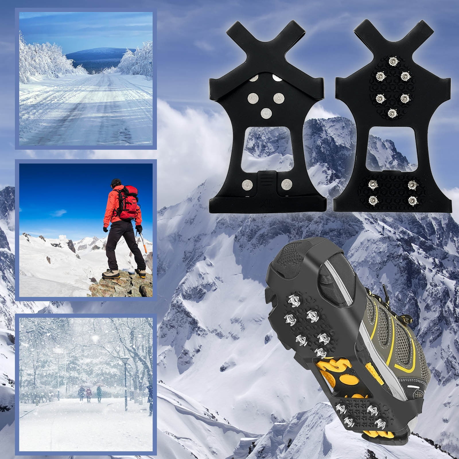 Ice Cleats for Shoes and Boots Non Slip Gripper Spike Ice Traction ...