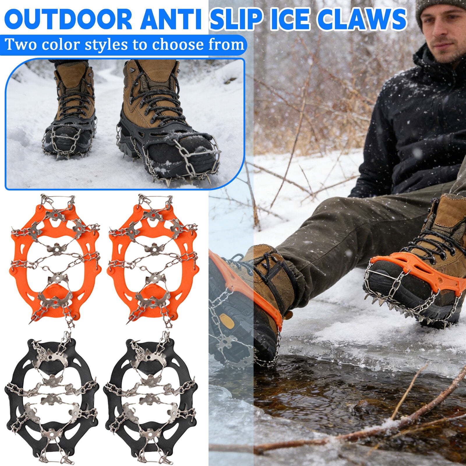 Ice Cleats Snow Traction Cleats, 19 Steel Teeth Walk Traction Cleats ...