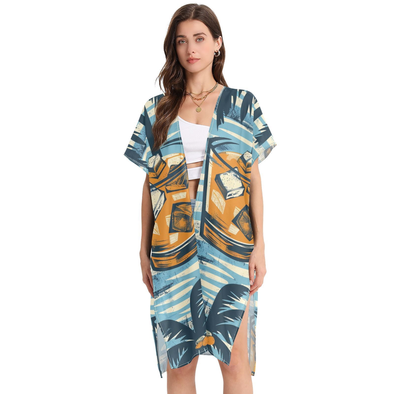 Ice Coconut Trees Women Swimsuit Cover up V Neck Beach Dress Short ...