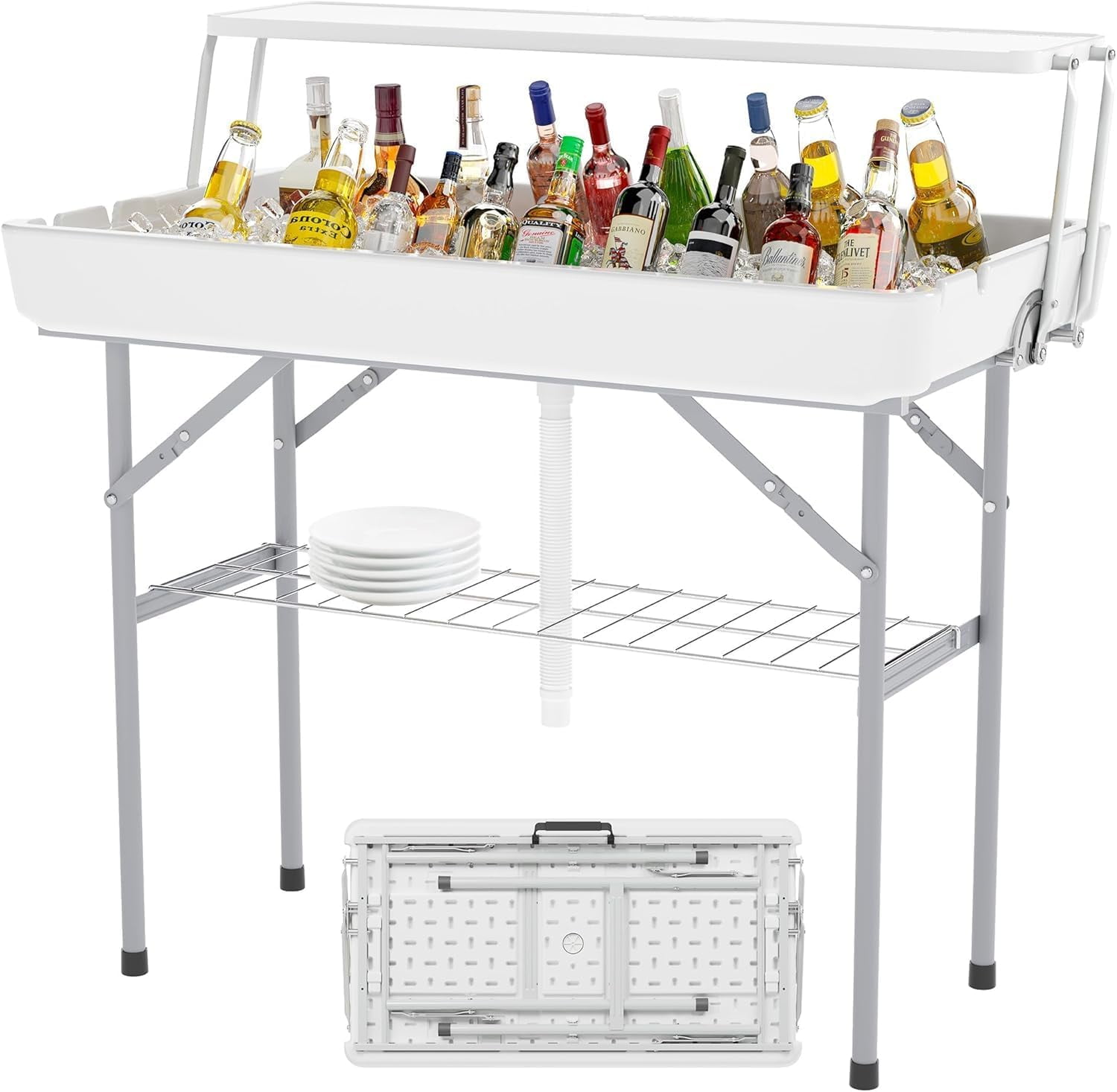 Ice Cooler Folding Table with Extra Storage Shelf,Ice Tables for ...