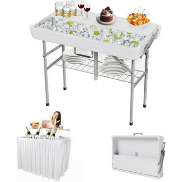 Ice Cooler Folding Tables with Drain, 4 Ft Two-Tier Ice Bin Table ...