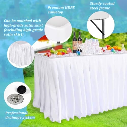 Ice Cooler Folding Tables with Drain, 4 Ft Two-Tier Ice Bin Table ...