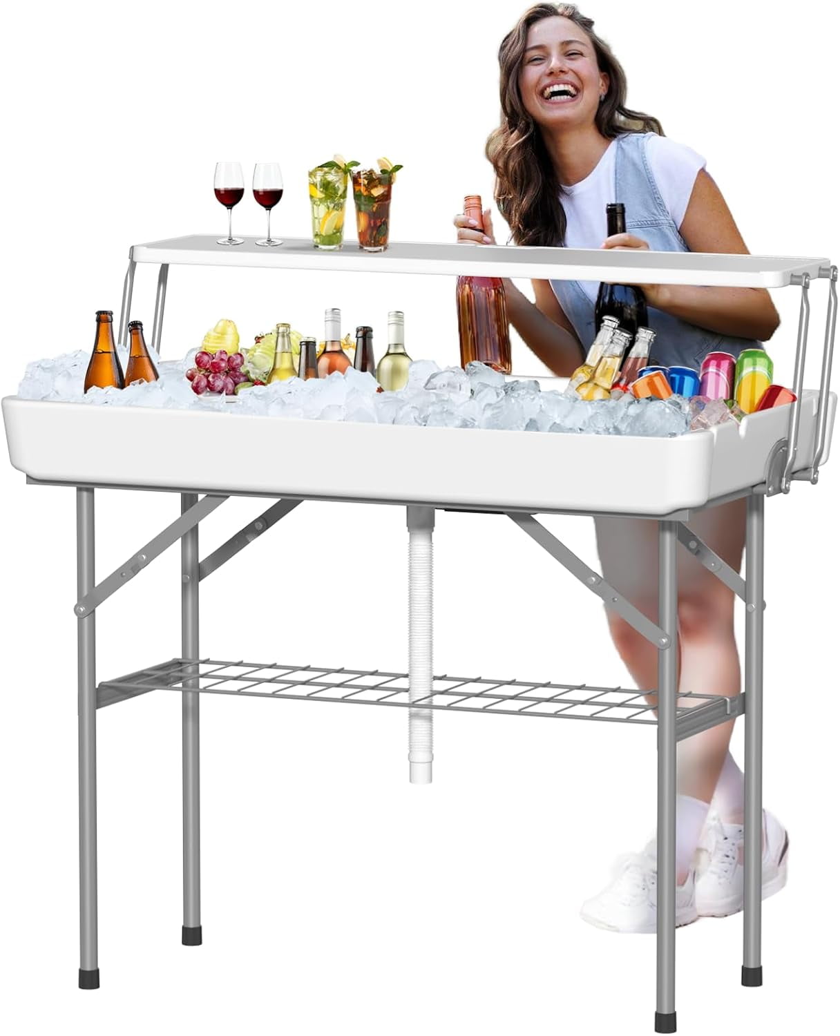 Ice Cooler Table with Drain, Two-Tier Plastic Folding Tables, with ...