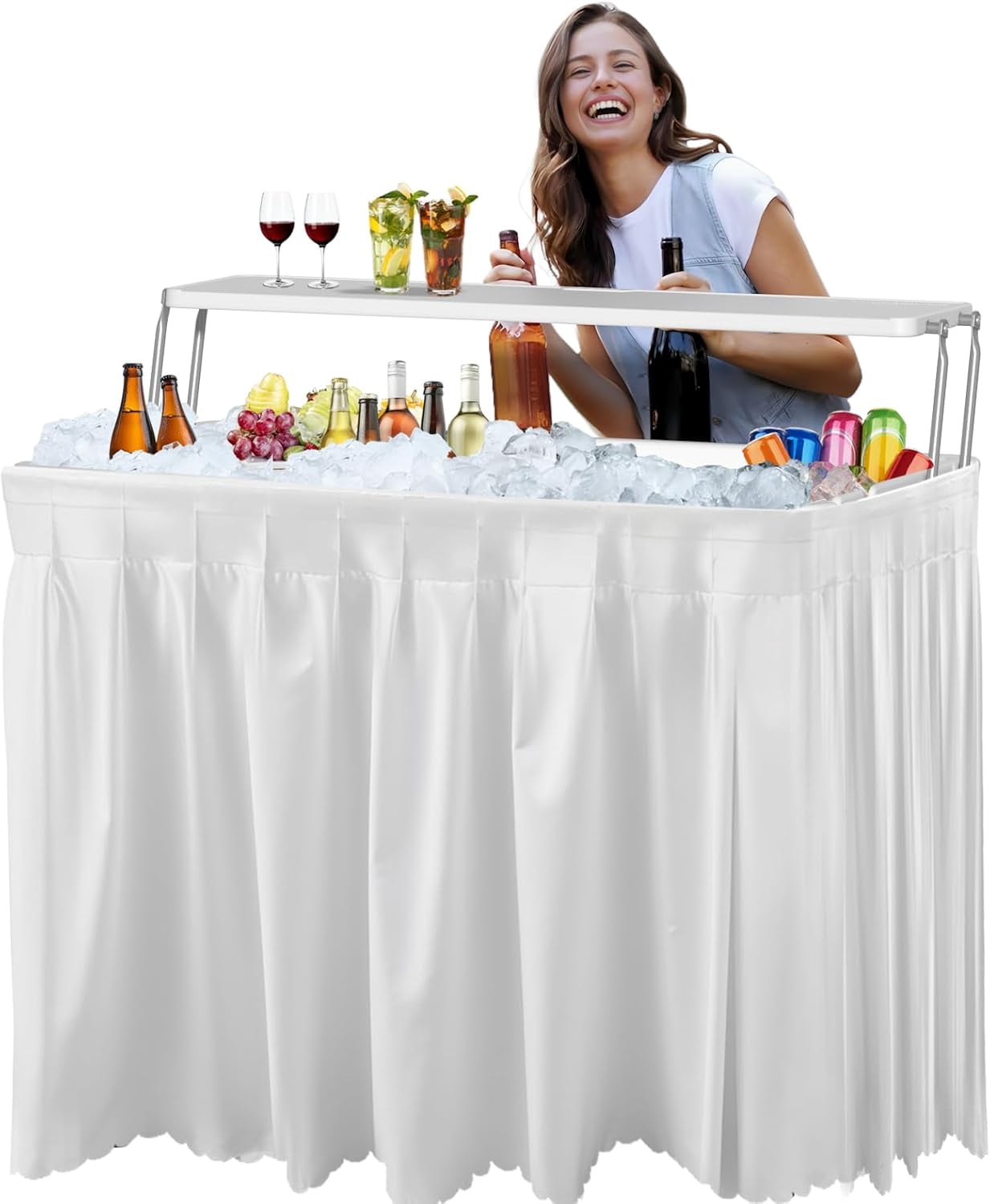 Ice Cooler Table with Drain, Two-Tier Plastic Folding Tables, with ...