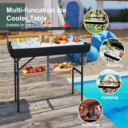Ice Cooler Table with Drain, Two-Tier Plastic Folding Tables, with ...