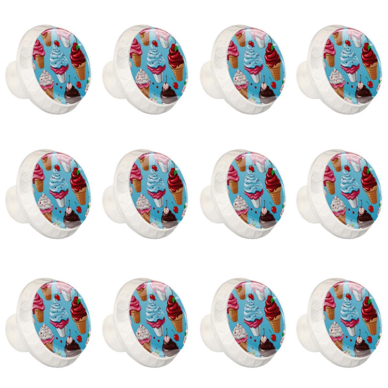 Ice Cream 12 Pcs White Round Drawer Pulls with Screws,ABS and Glass ...