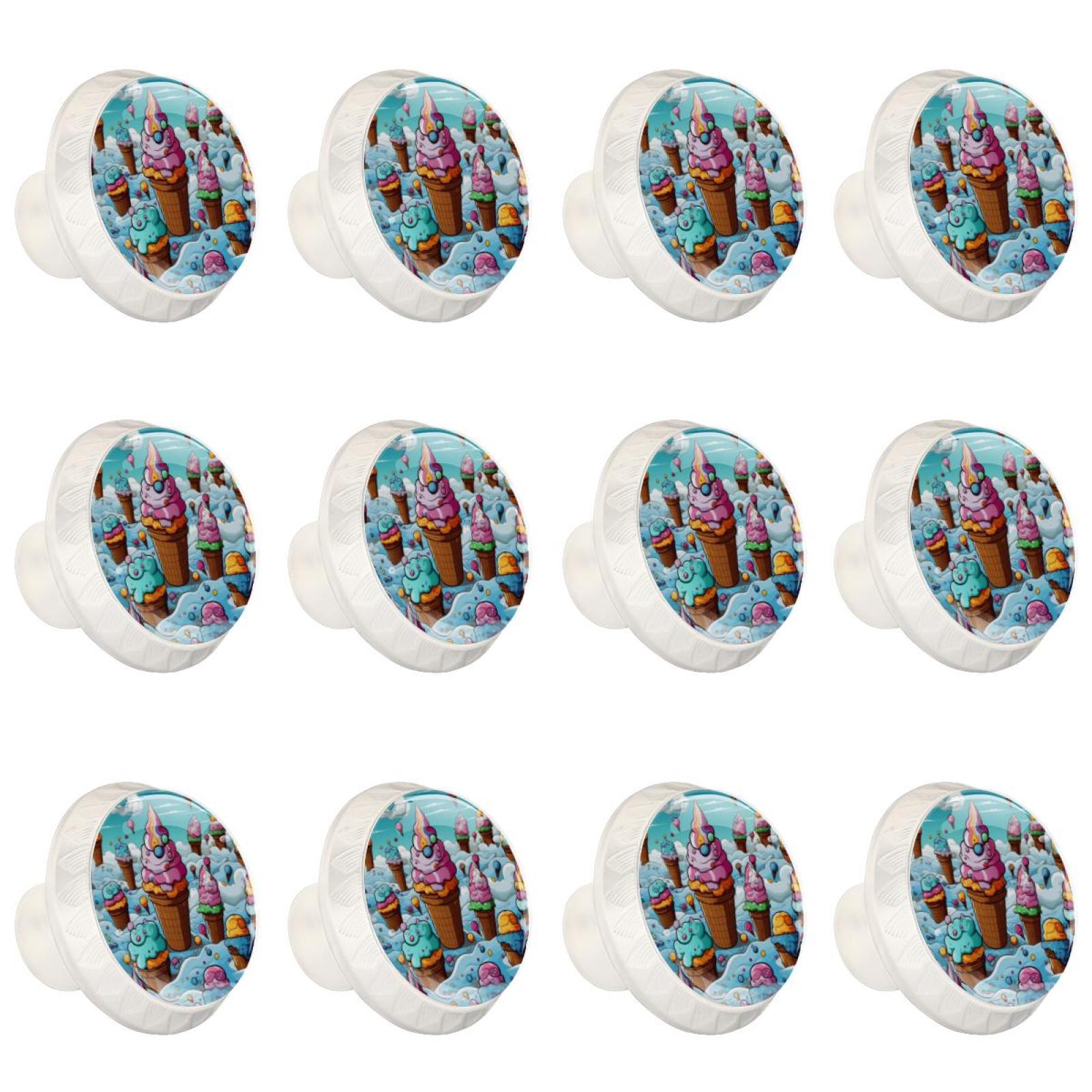 Ice Cream 12 Pcs White Round Drawer Pulls with Screws,ABS and Glass ...