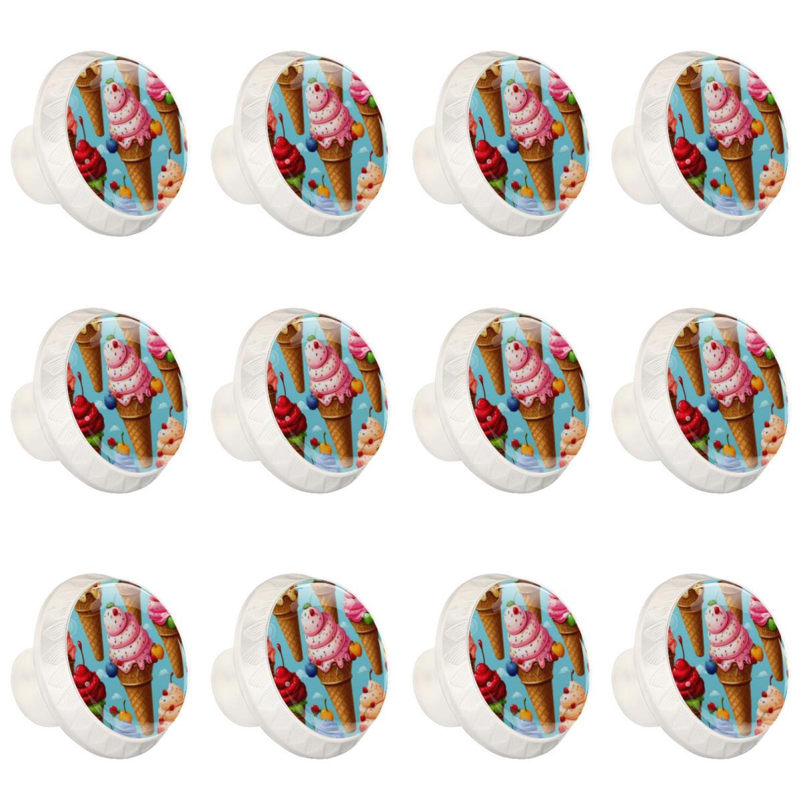 Ice Cream 12 Pcs White Round Drawer Pulls with Screws,ABS and Glass ...