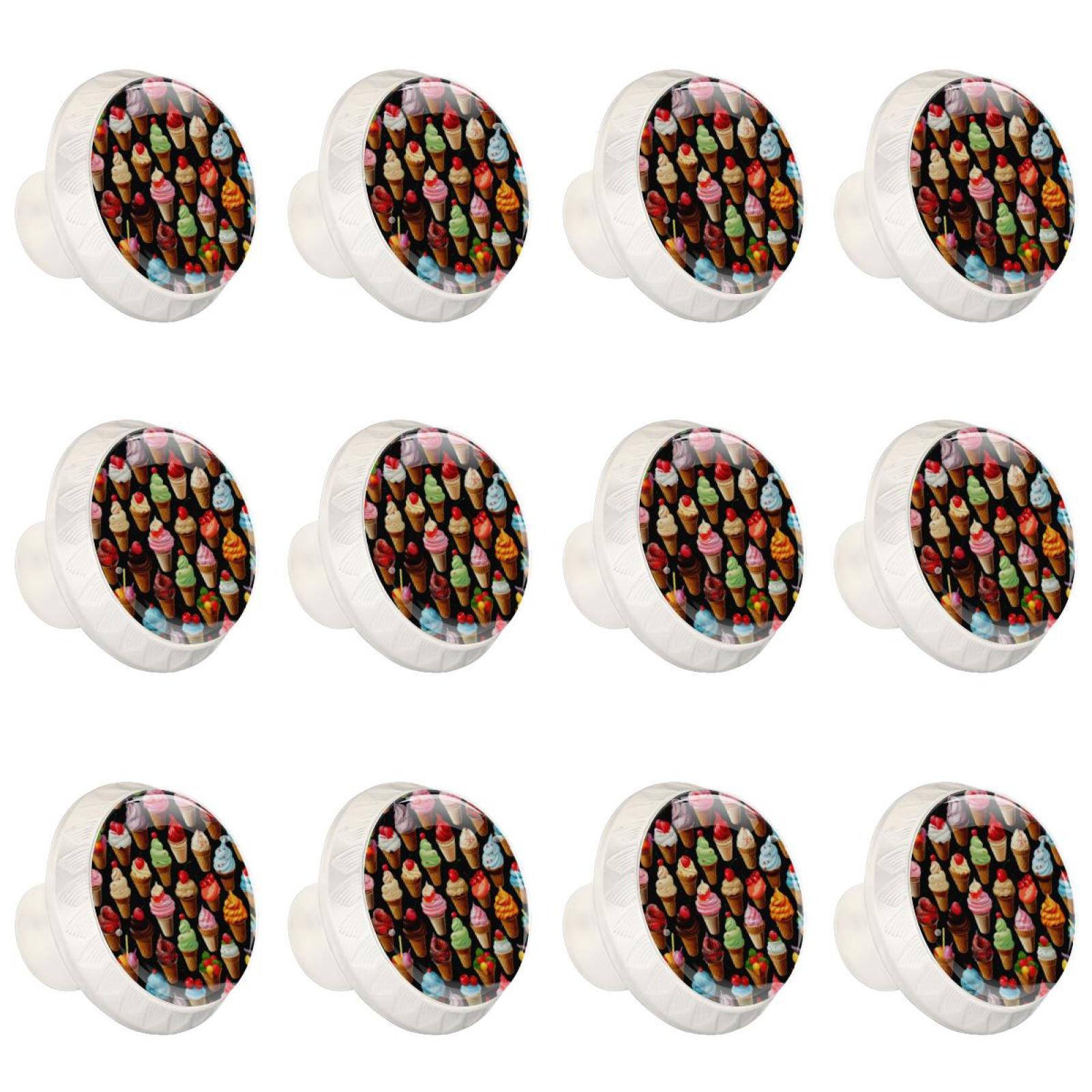Ice Cream 12 Pcs White Round Drawer Pulls with Screws,ABS and Glass ...