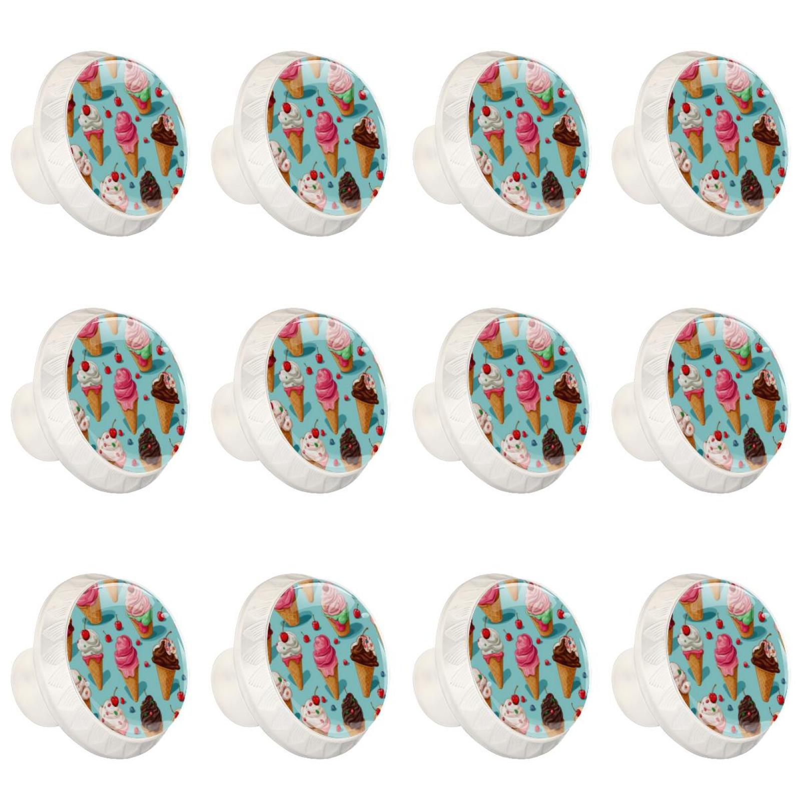 Ice Cream 12 Pcs White Round Drawer Pulls with Screws,ABS and Glass ...