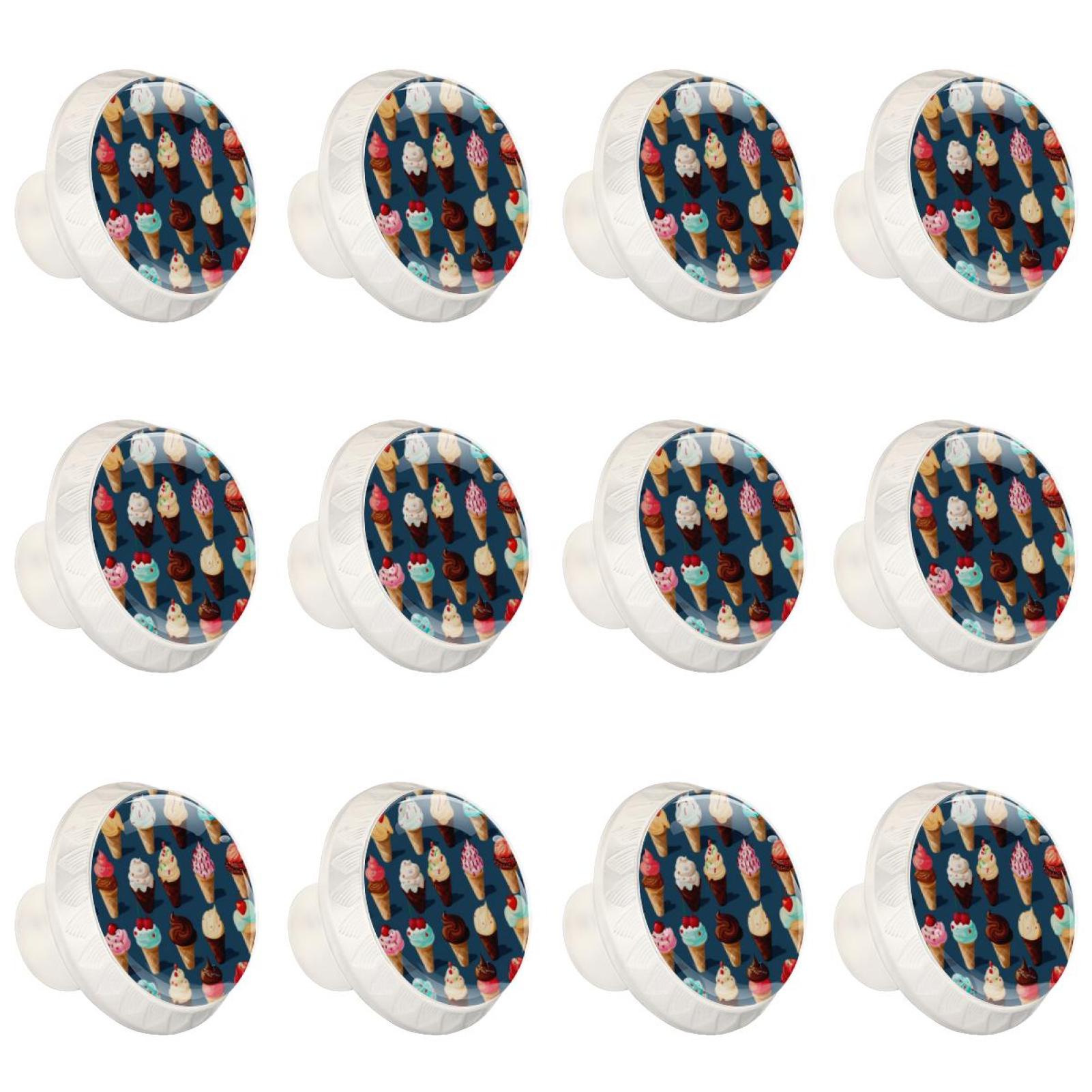 Ice Cream 12 Pcs White Round Drawer Pulls with Screws,ABS and Glass ...