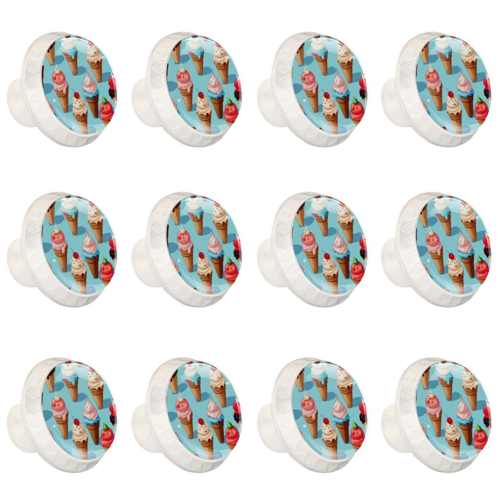Ice Cream 12 Pcs White Round Drawer Pulls with Screws,ABS and Glass ...