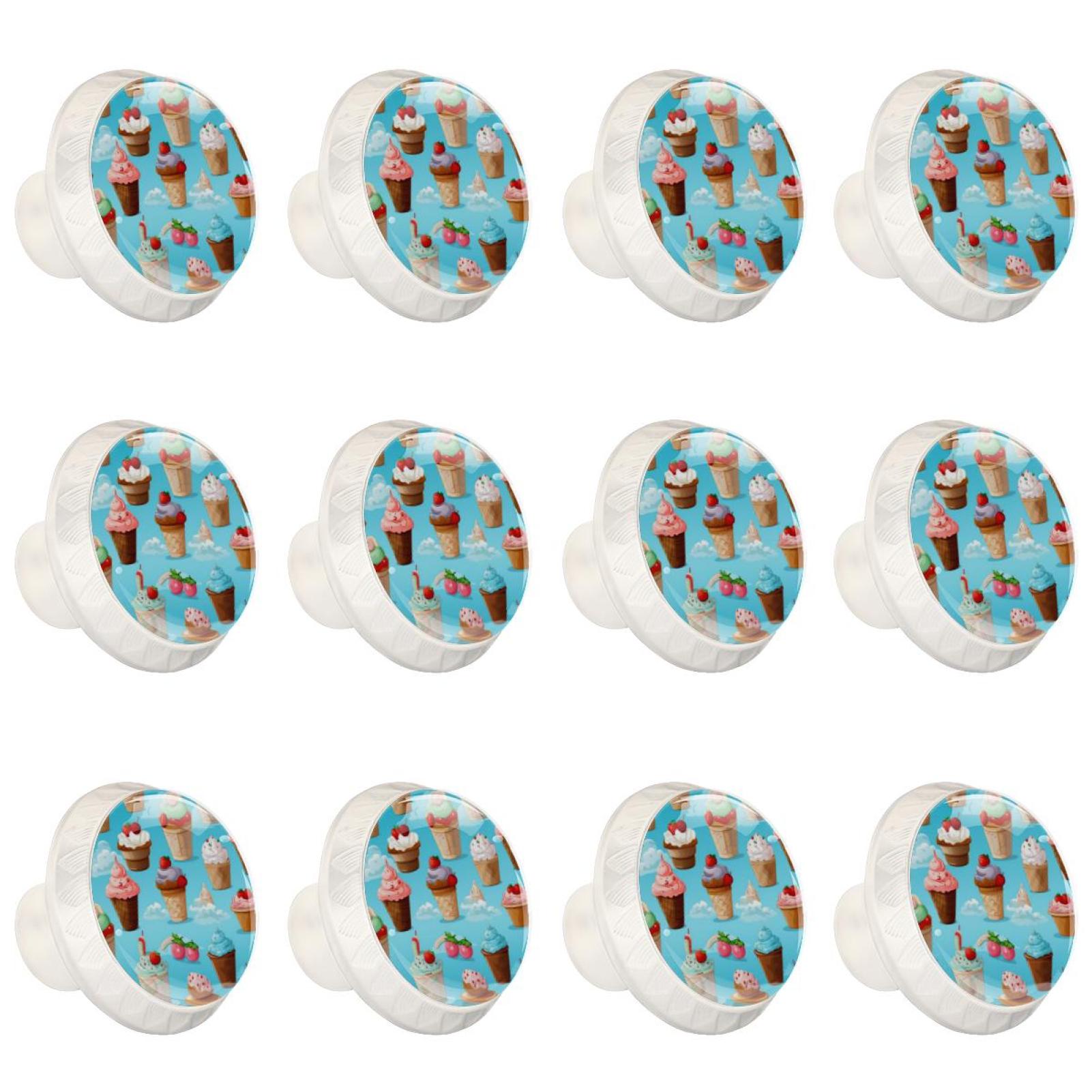 Ice Cream 12 Pcs White Round Drawer Pulls with Screws,ABS and Glass ...