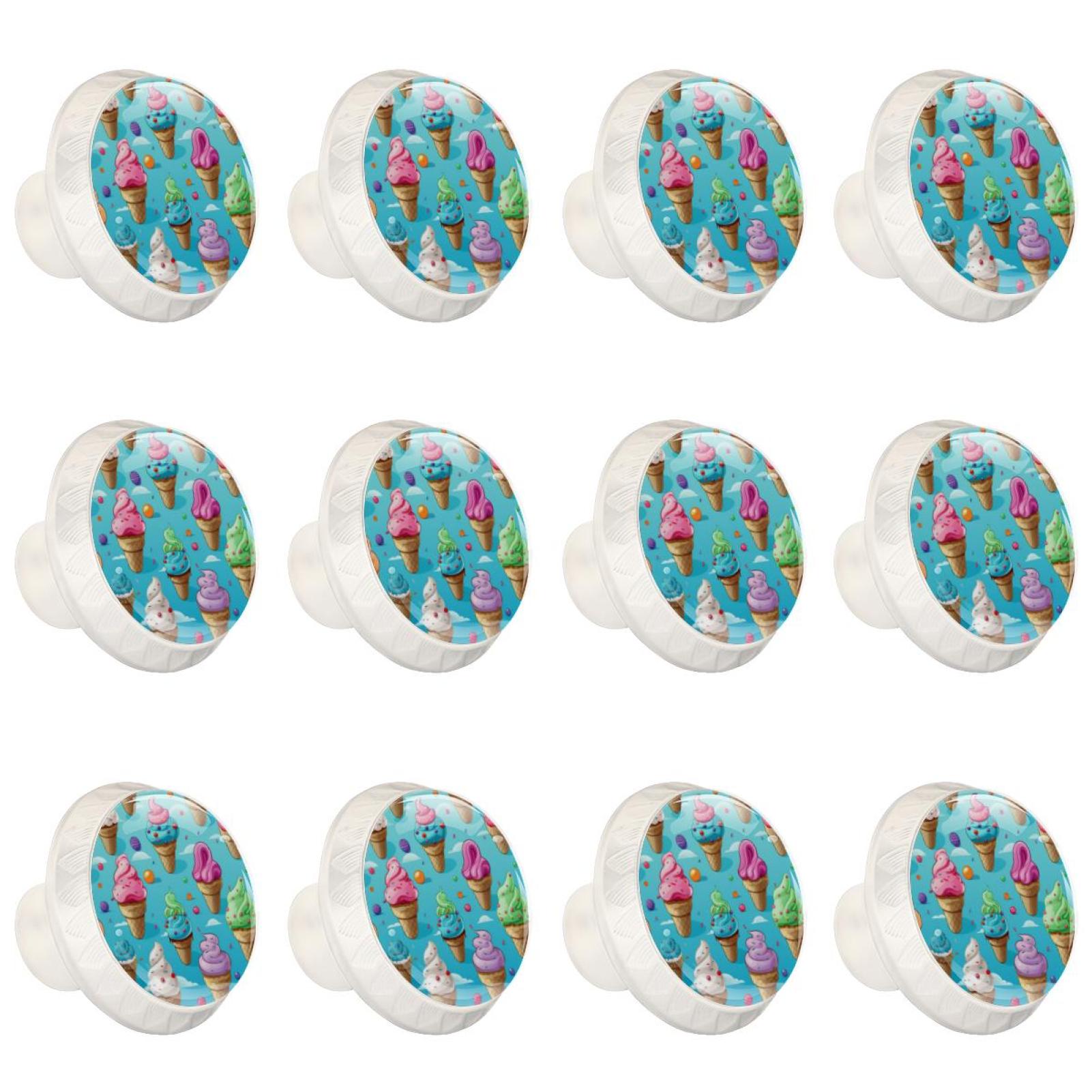 Ice Cream 12 Pcs White Round Drawer Pulls with Screws,ABS and Glass ...
