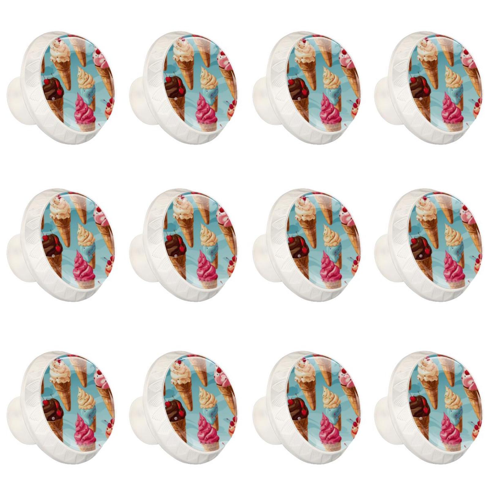 Ice Cream 12 Pcs White Round Drawer Pulls with Screws,ABS and Glass ...