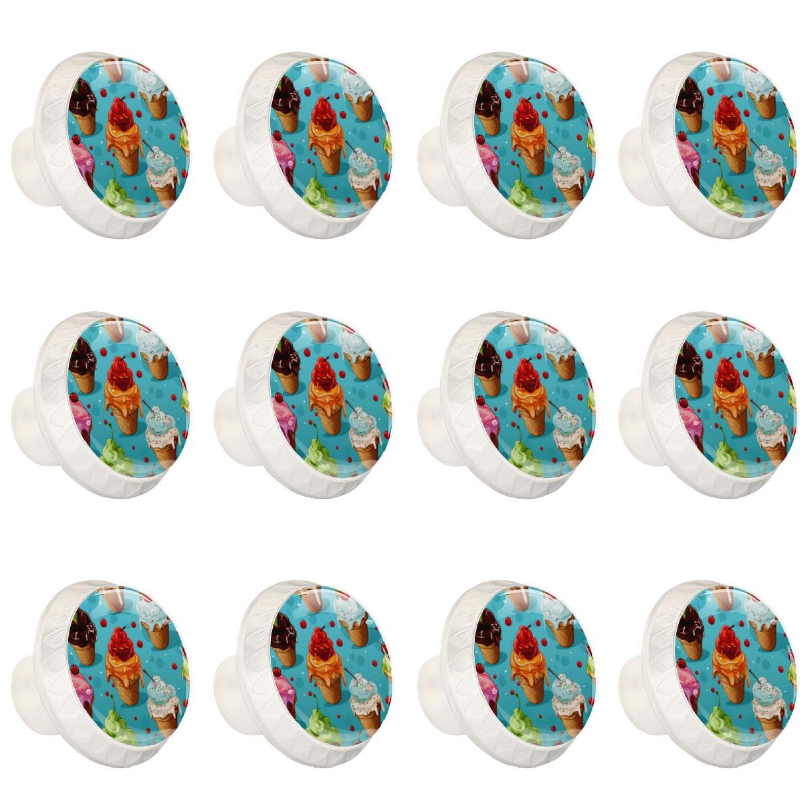 Ice Cream 12 Pcs White Round Drawer Pulls with Screws,ABS and Glass ...