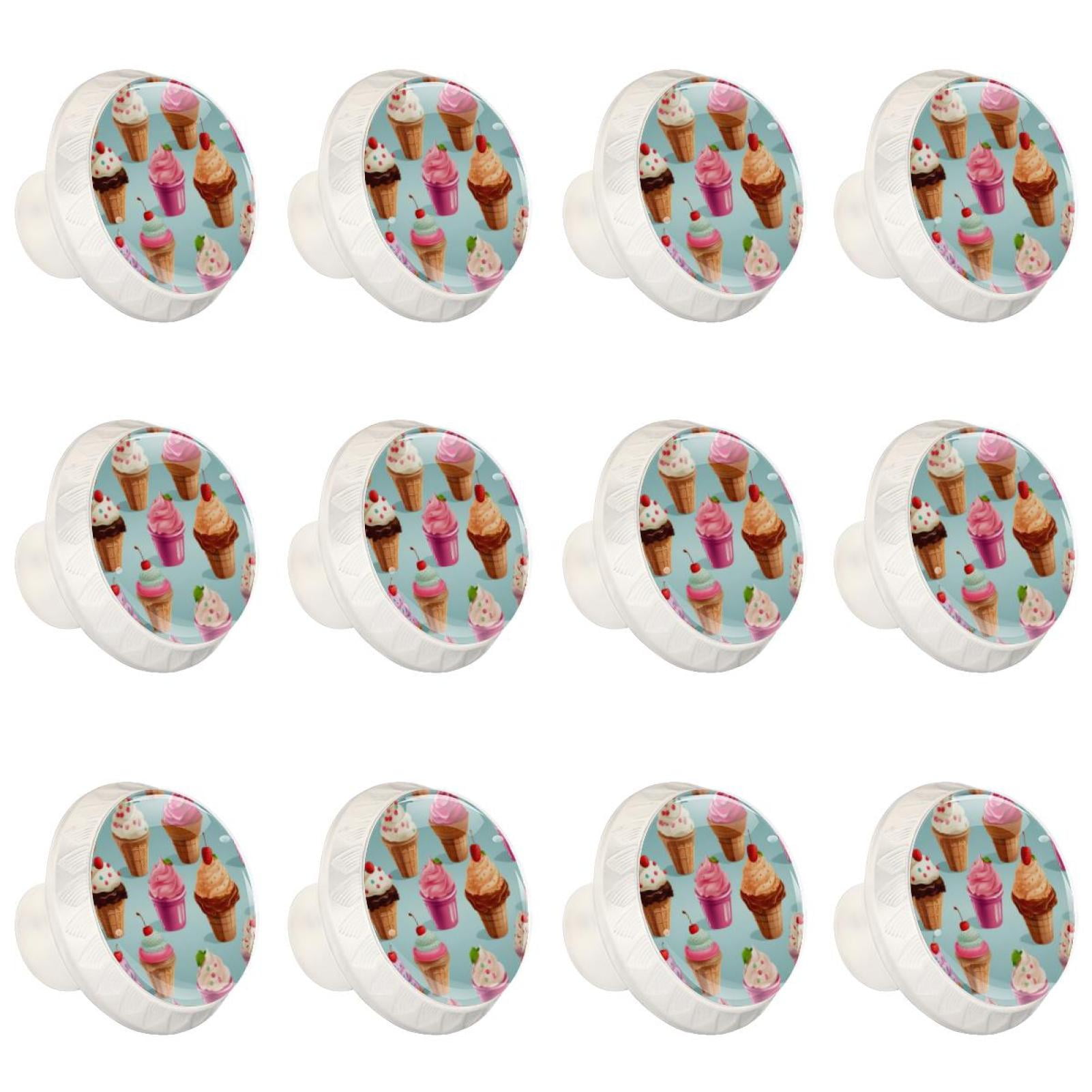 Ice Cream 12 Pcs White Round Drawer Pulls with Screws,ABS and Glass ...