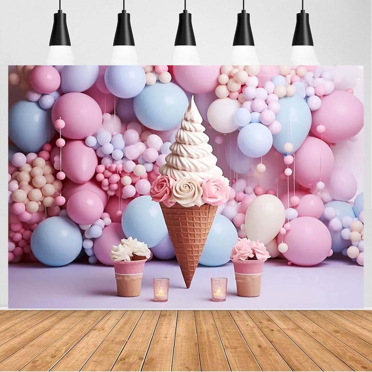 Ice Cream 1st Birthday Party Backdrop Ice Cream Cake Smash Balloon ...