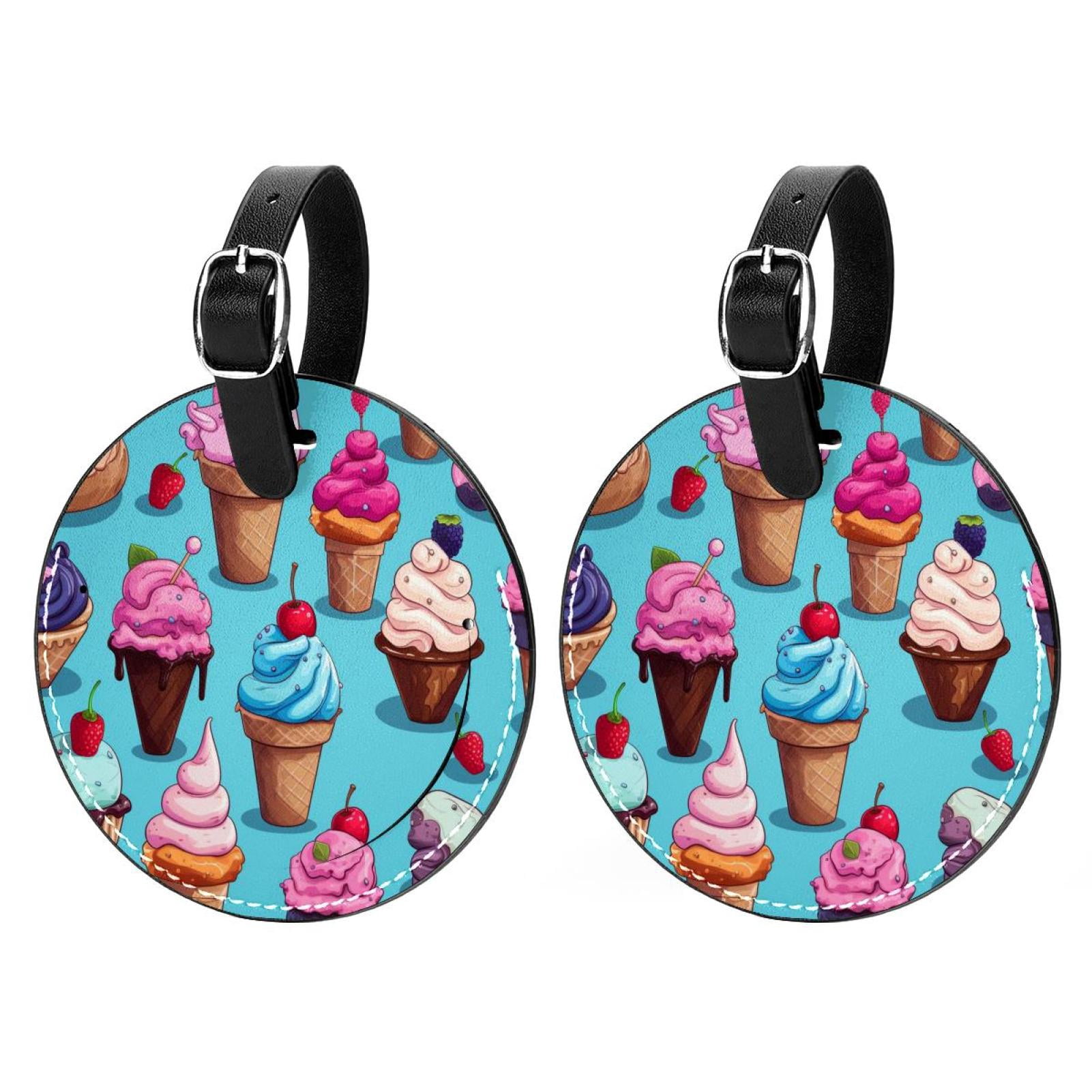 Ice Cream 2Pcs PU Leather Round Luggage Tags with Privacy Cover and ...