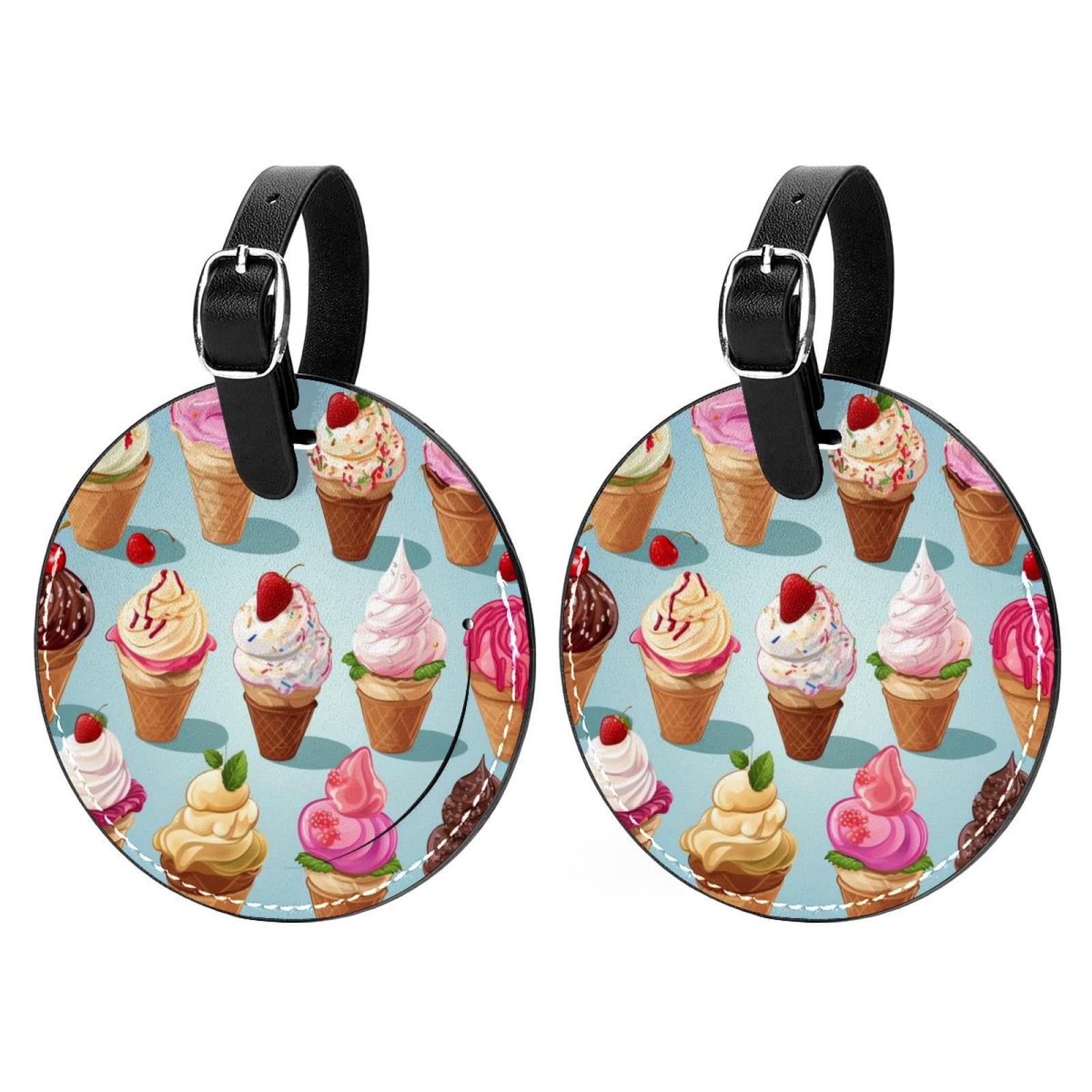 Ice Cream 2Pcs PU Leather Round Luggage Tags with Privacy Cover and ...