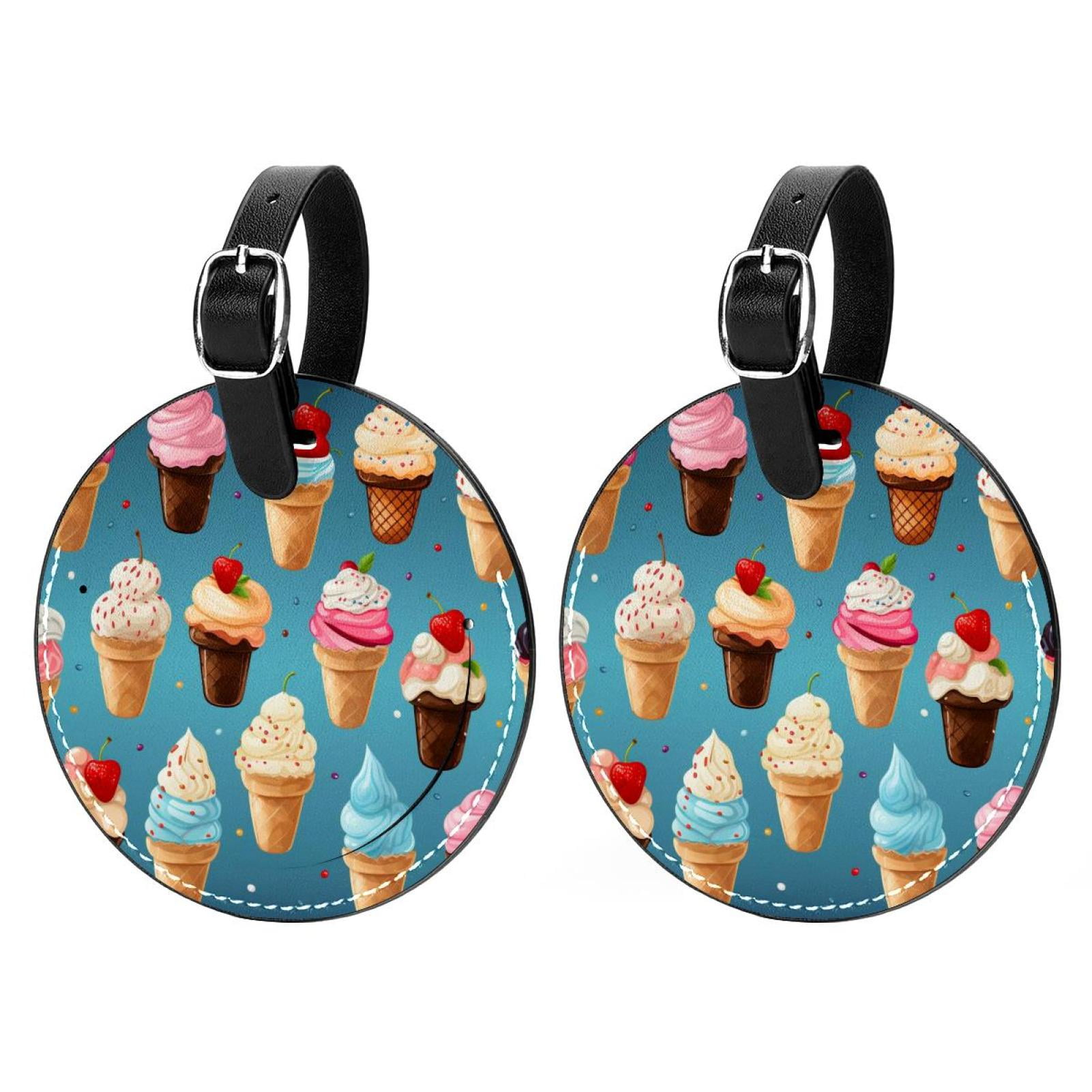Ice Cream 2Pcs PU Leather Round Luggage Tags with Privacy Cover and ...