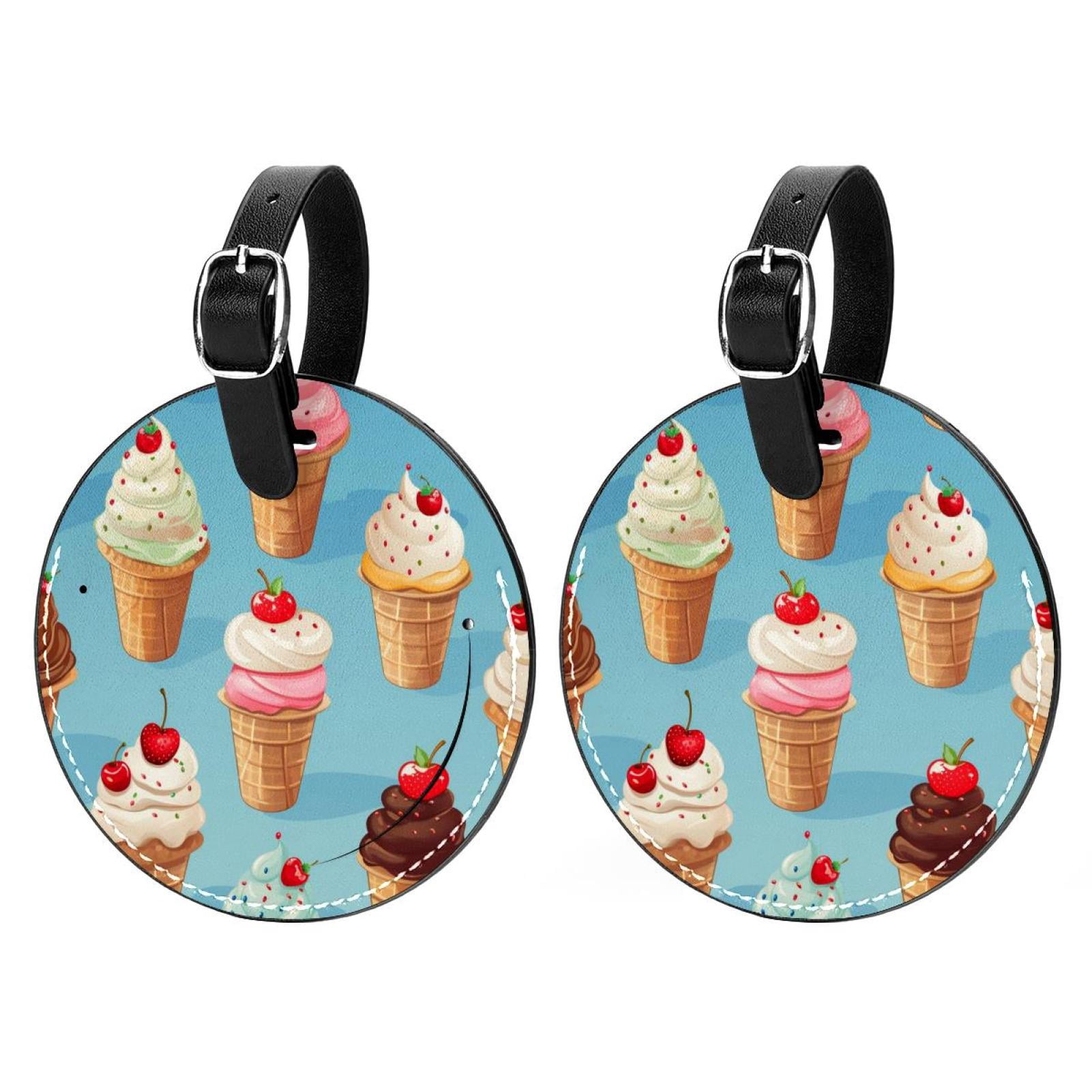 Ice Cream 2pcs PU Leather Round Bag Tags with Privacy Cover and Name ID ...