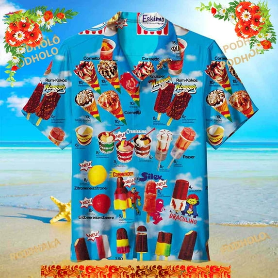 Ice Cream 3D Printed Hawaiian Shirt, Funny Summer Vacation Gifts ...