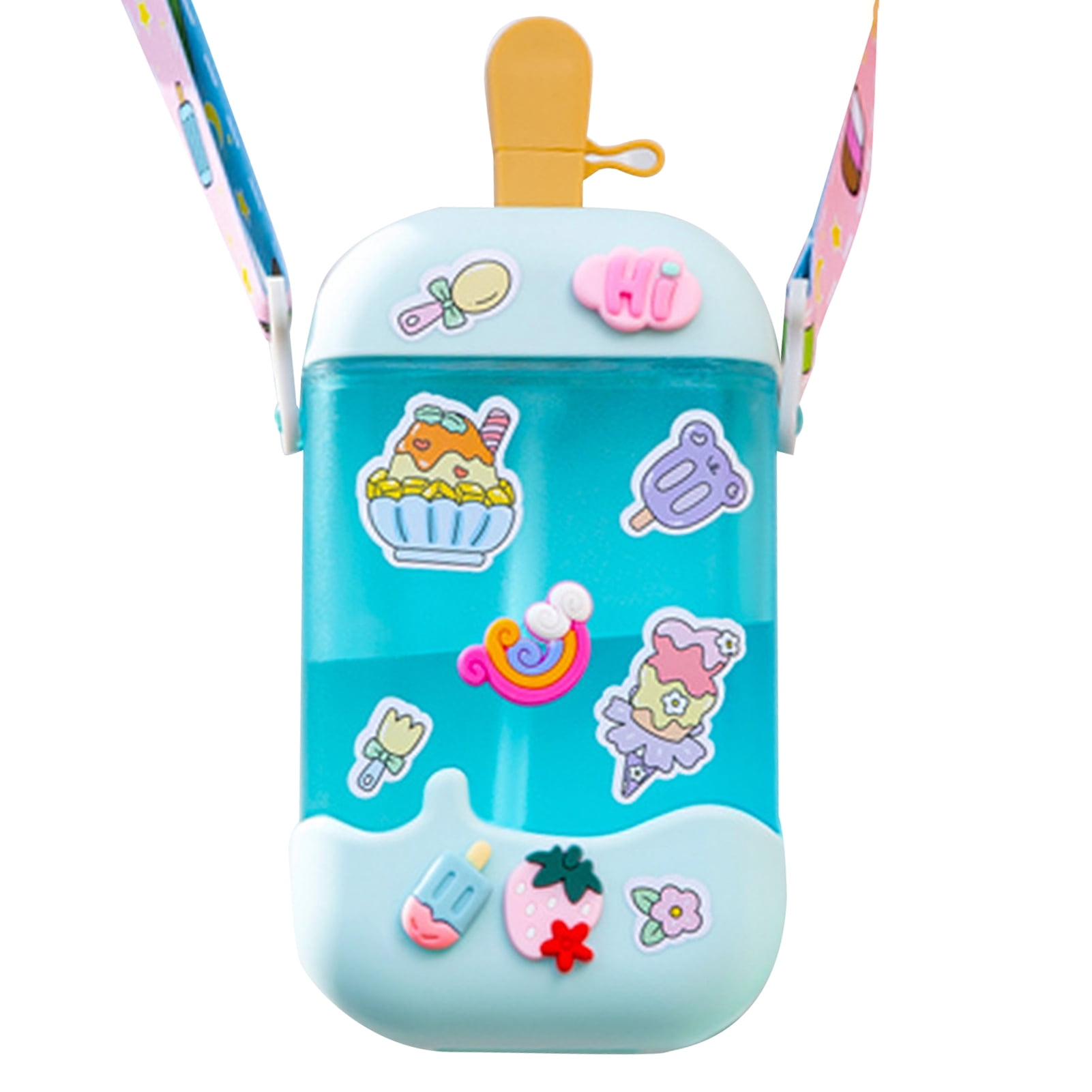 Ice Cream 400ml Water Bottle BPA-Free Leakproof with Straw Adjustable ...