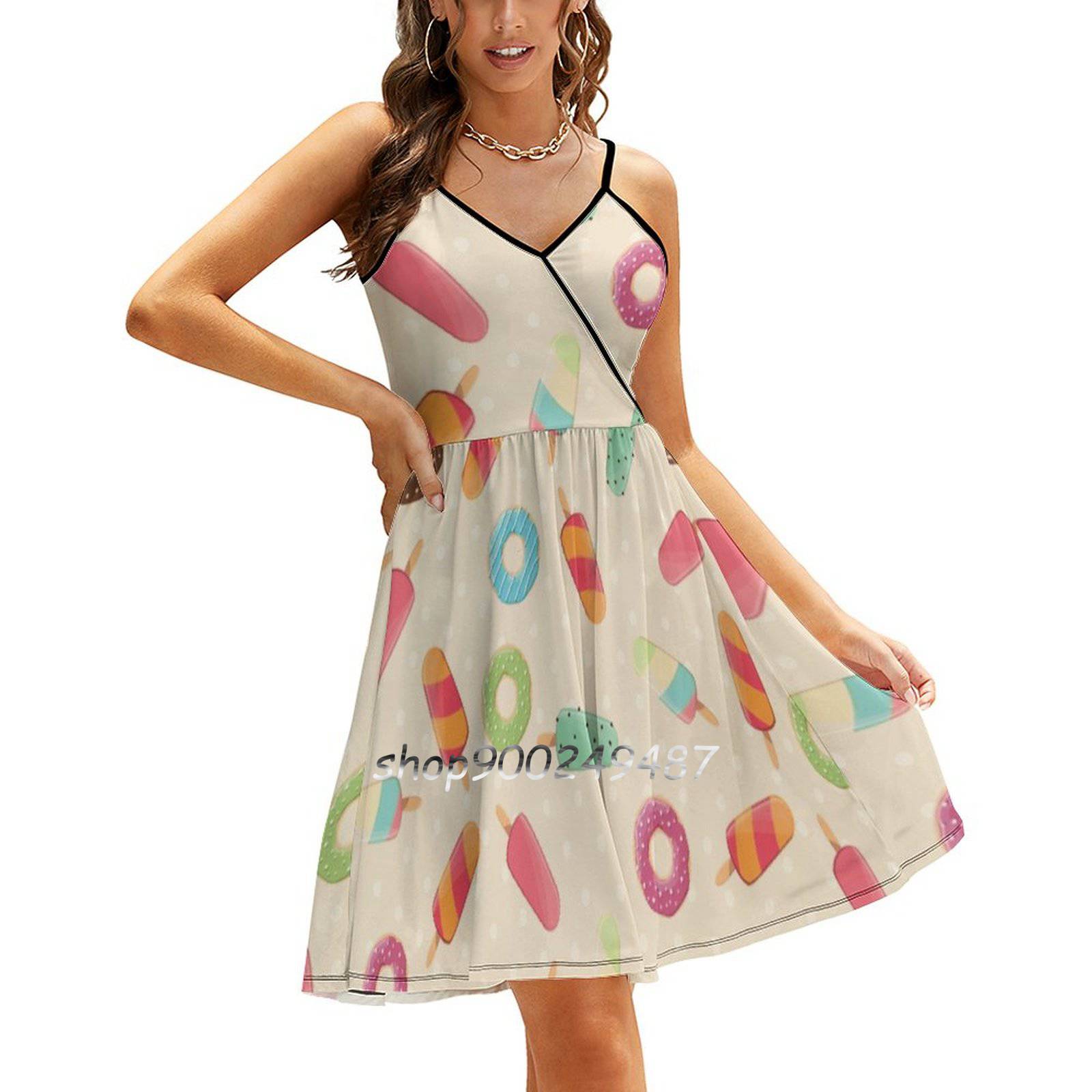 Ice Cream And Donuts 001 Sling Dress Summer Dress Sling Sexy A Line ...