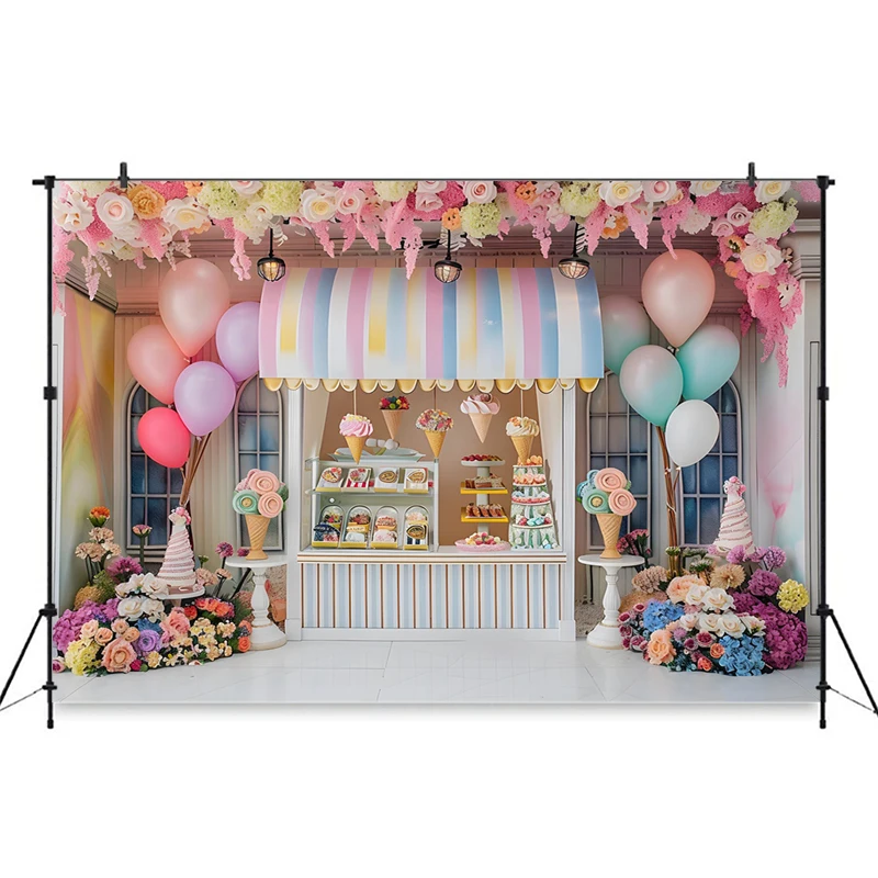 Ice Cream Backdrop For Photography Cake Crush Dessert Shop Balloon ...