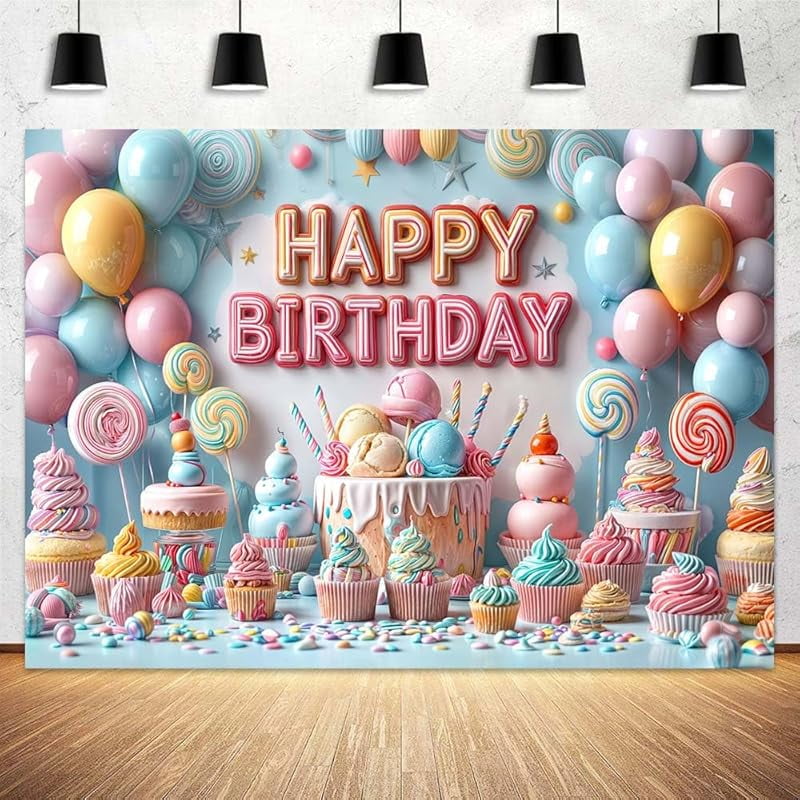 Ice Cream Backdrop Happy Birthday Party Background Decoration Sweet ...