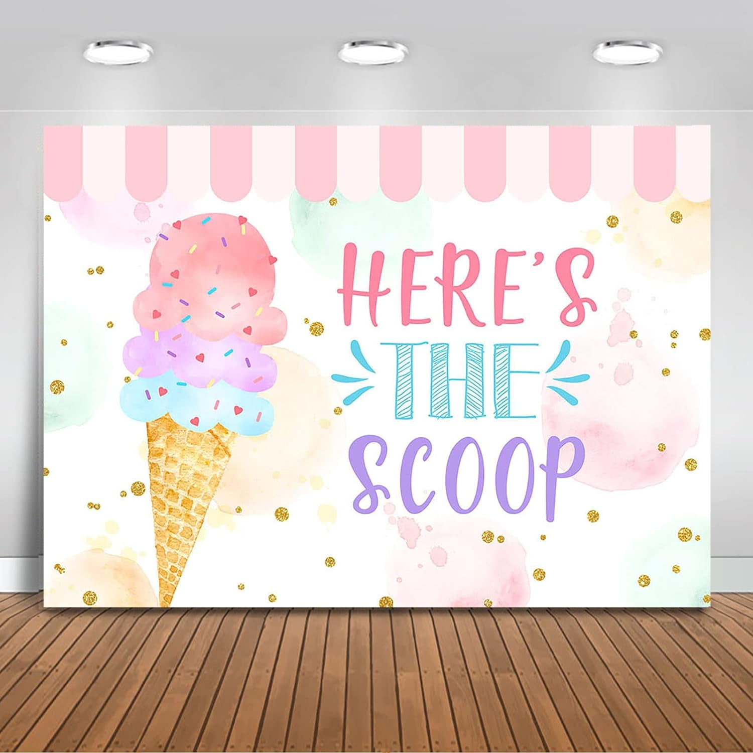Ice Cream Backdrop Here's The Scoop Summer Sweet Happy Birthday Party ...