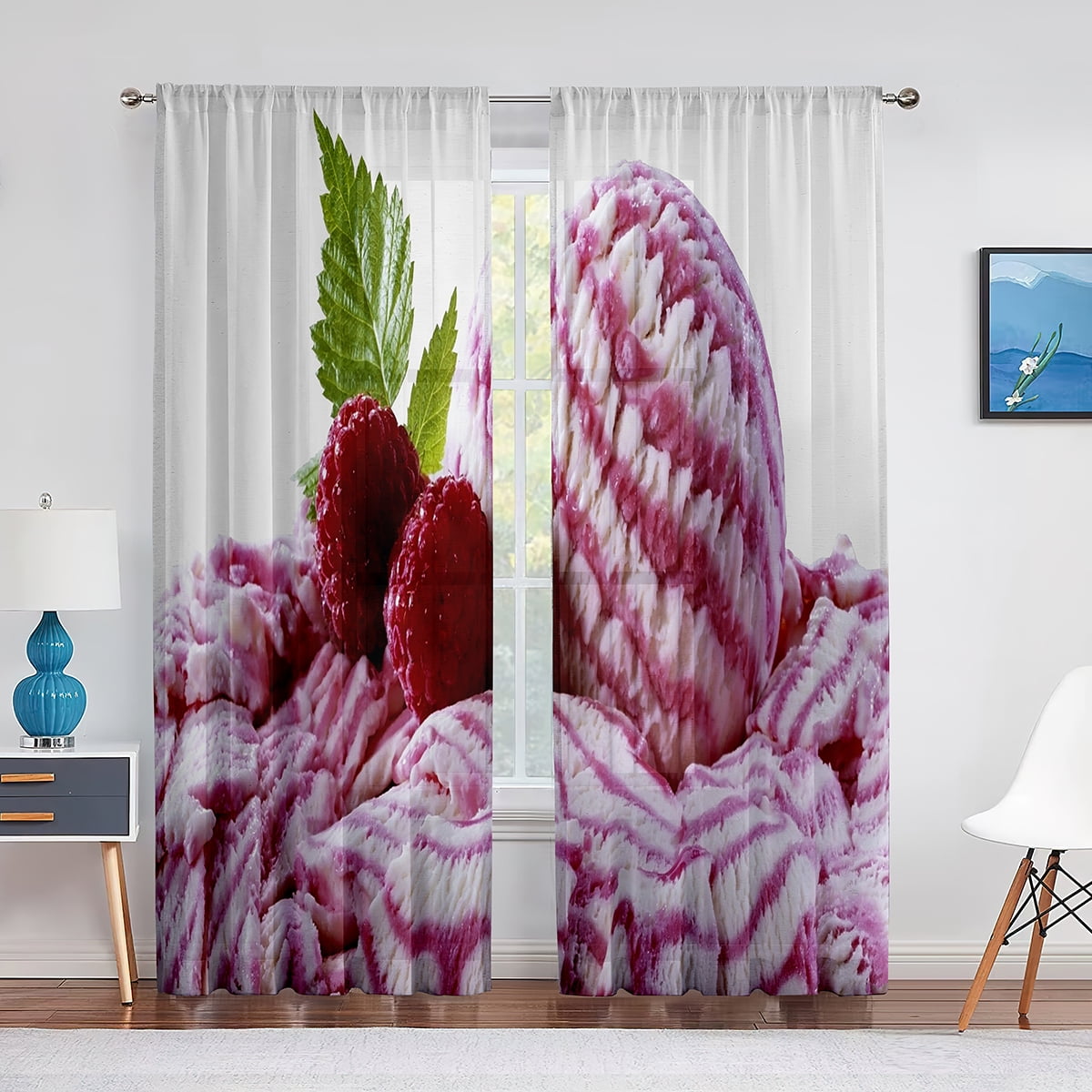 Ice Cream Ball Sweet Cold Creamy Dessert Sheer Voile Curtains for ...