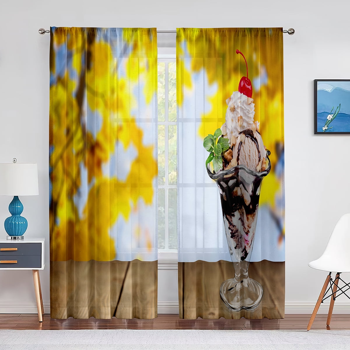 Ice Cream Ball Sweet Cold Creamy Dessert Sheer Voile Curtains for ...