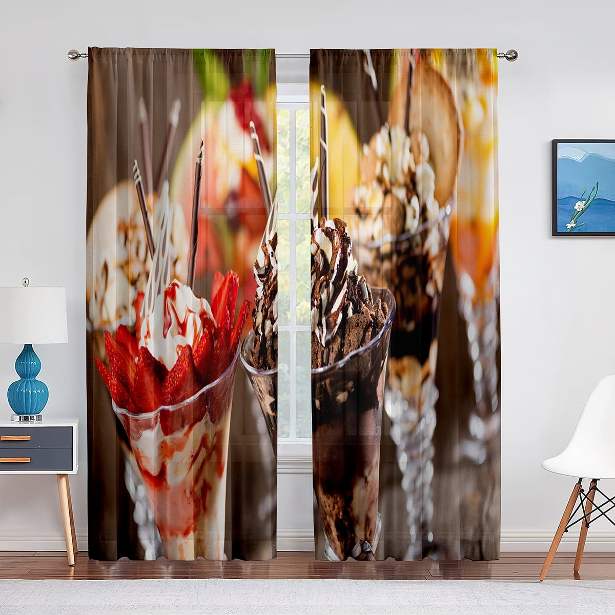 Ice Cream Ball Sweet Cold Creamy Dessert Sheer Voile Curtains for ...