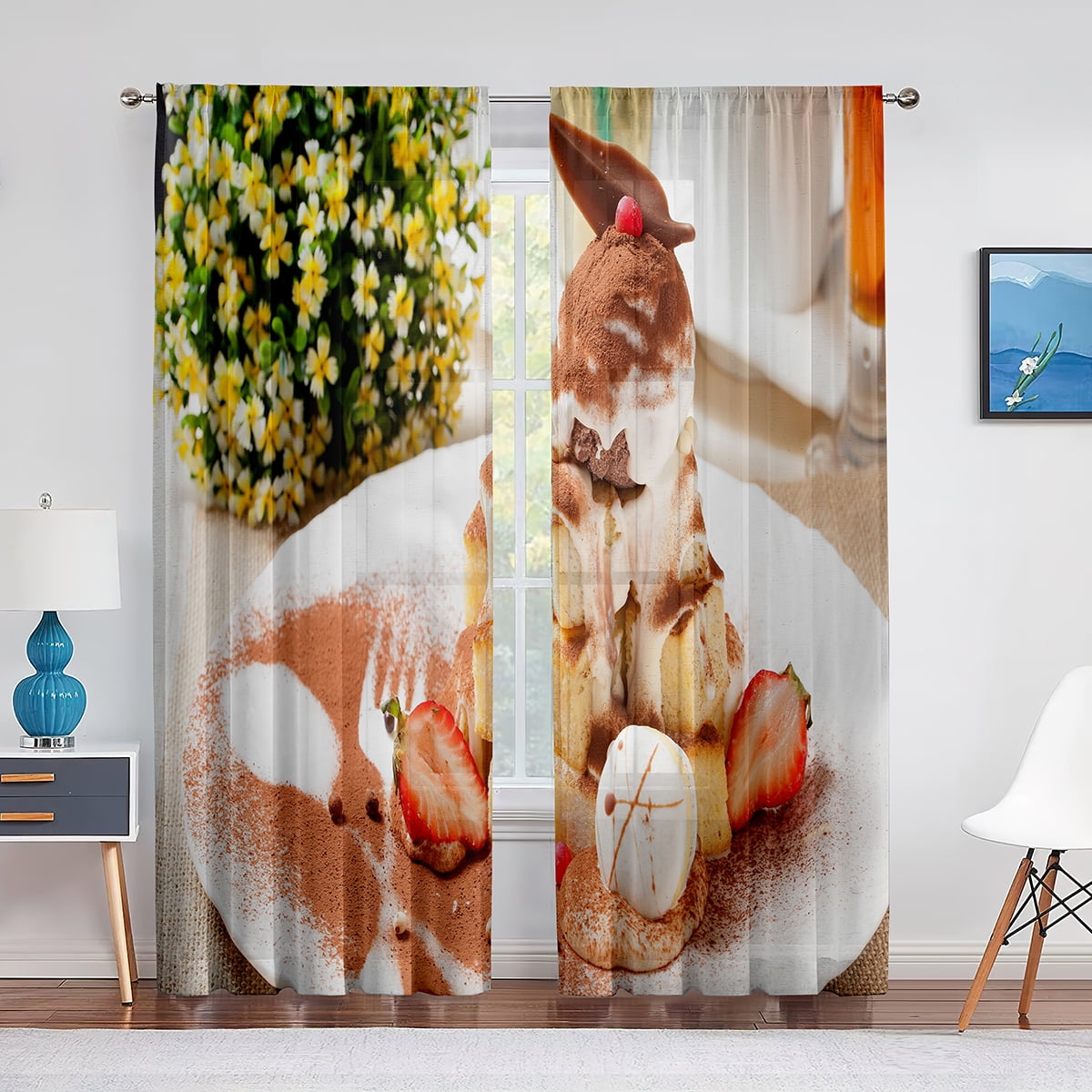 Ice Cream Ball Sweet Cold Creamy Dessert Sheer Voile Curtains for ...